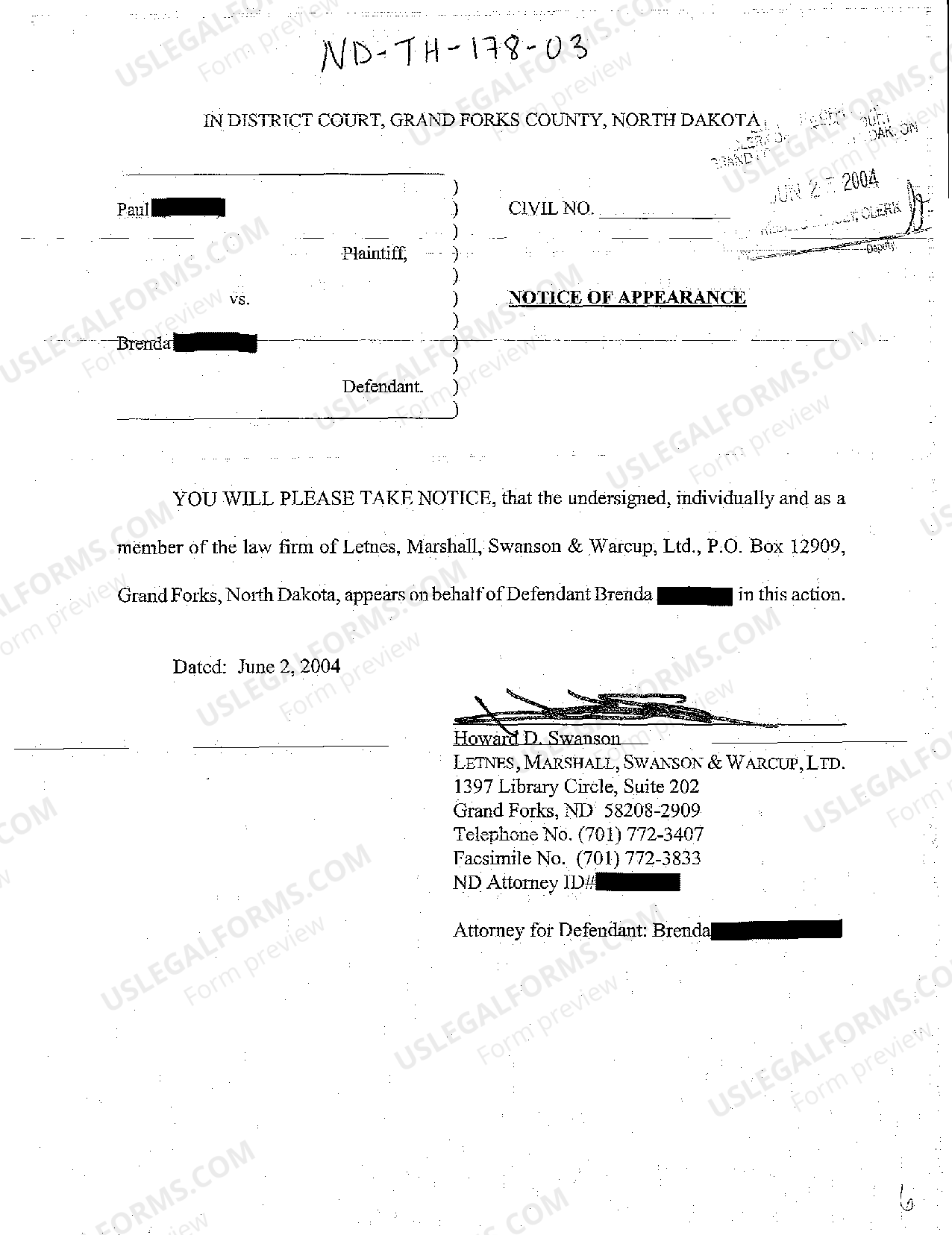 North Dakota Notice of Appearance | US Legal Forms
