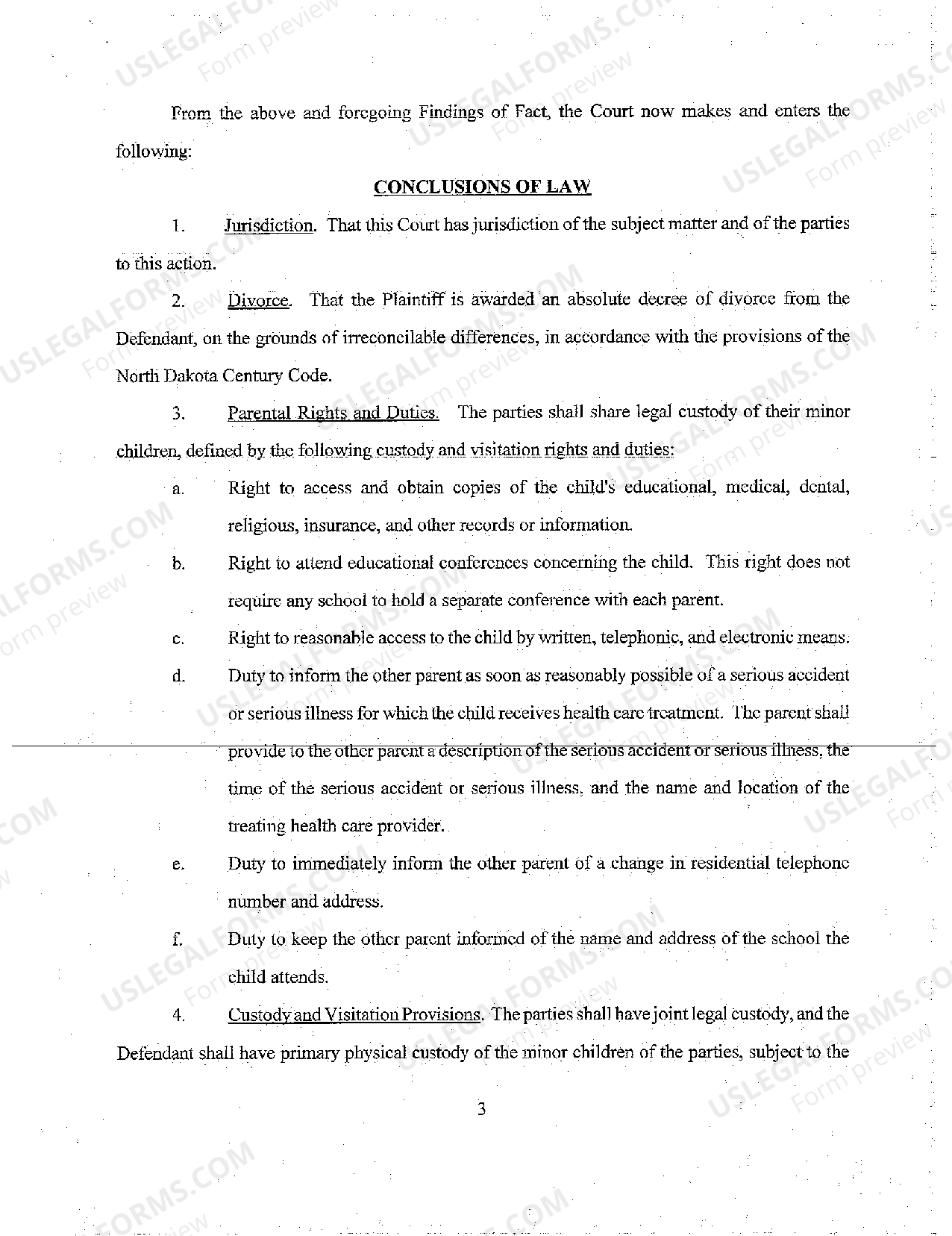 North Dakota Finding of Fact, Conclusion of Law, Order for Judgment and Judgment | US Legal Forms