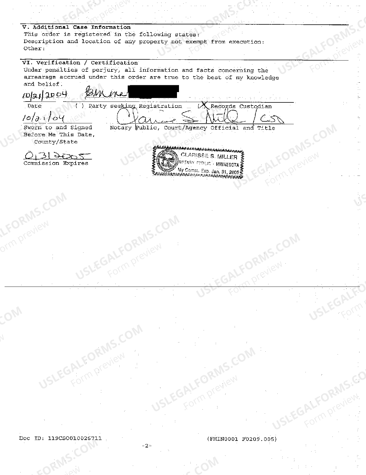 North Dakota Registration Statement of Past Due Child Support Ordered ...