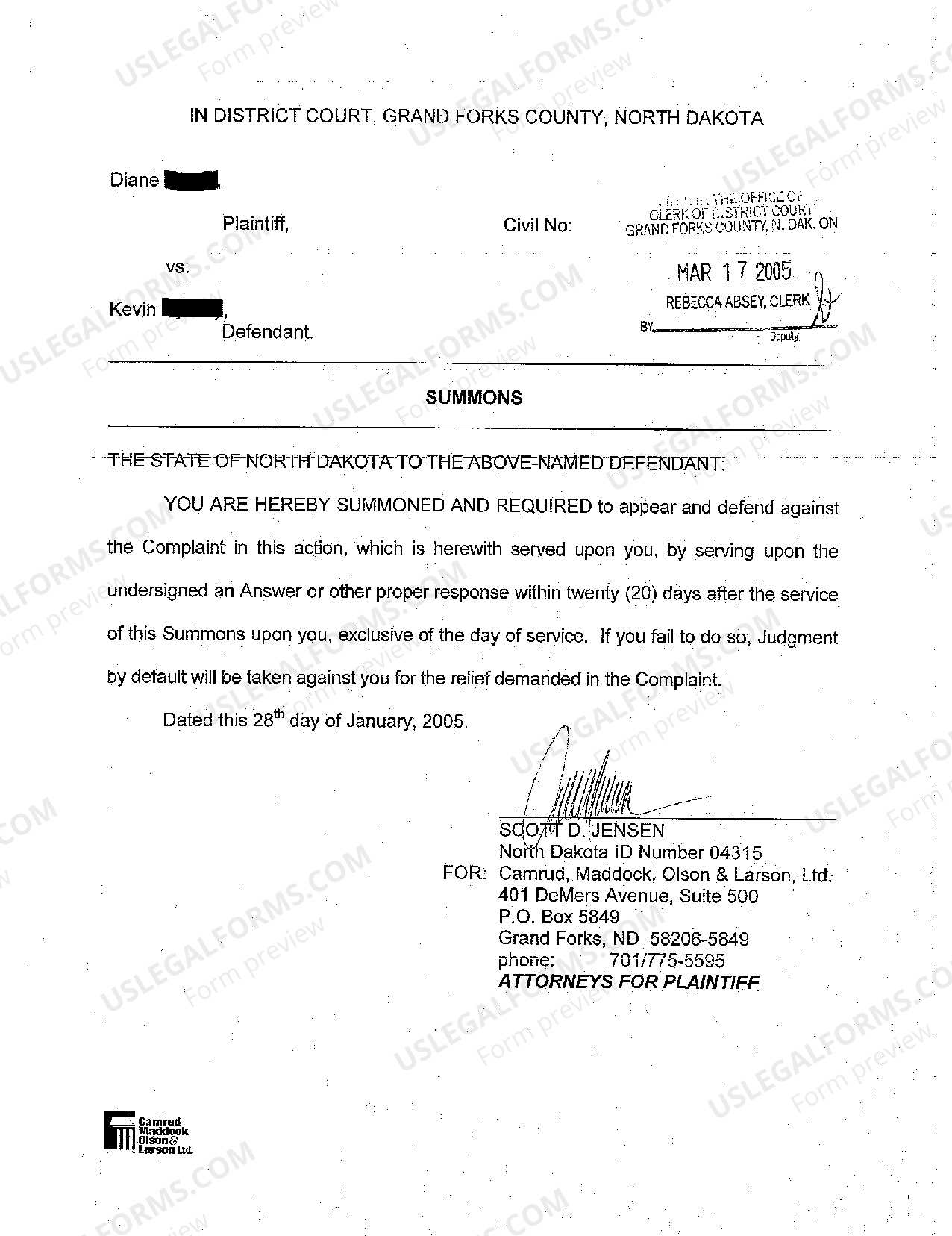 North Dakota Complaint for Partition of Property Between Cohabitants ...