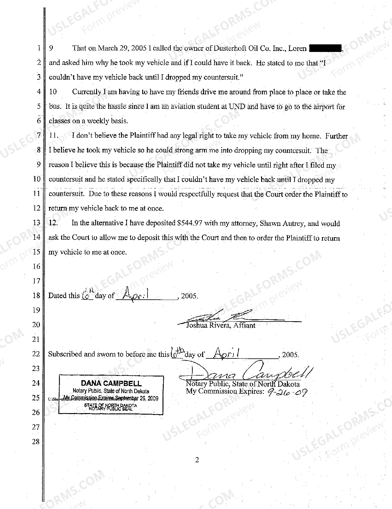 North Dakota Motion for Injunctive Relief Requesting Plaintiff to ...