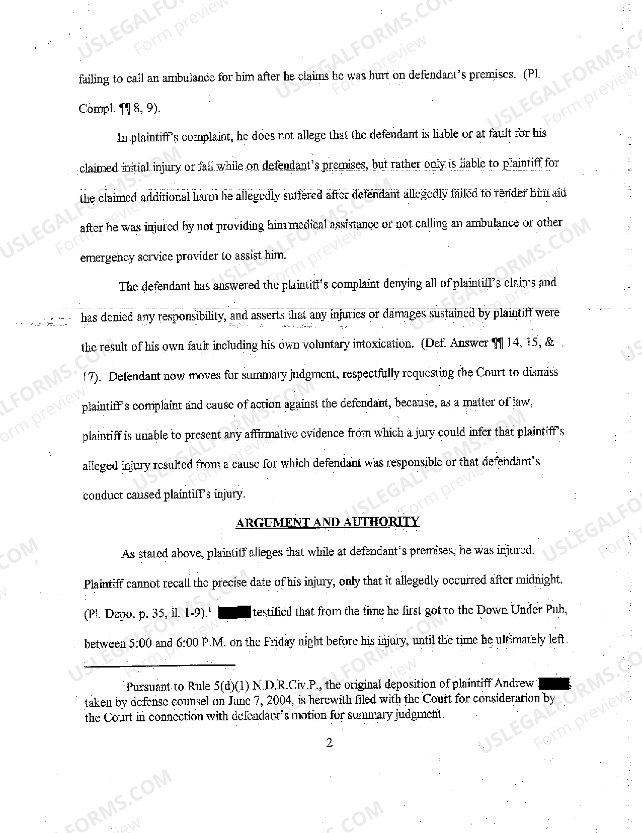 North Dakota Defendant's Motion for Summary Judgment | US Legal Forms