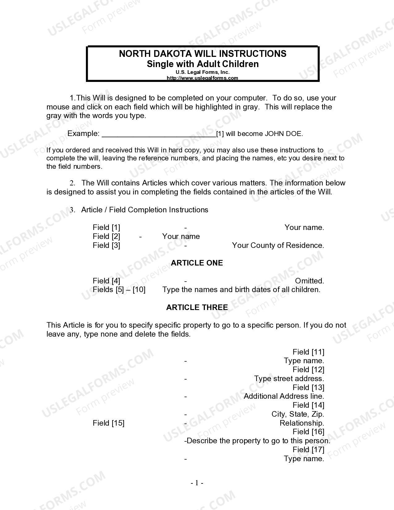 North Dakota Legal Last Will And Testament Form For Single Person With