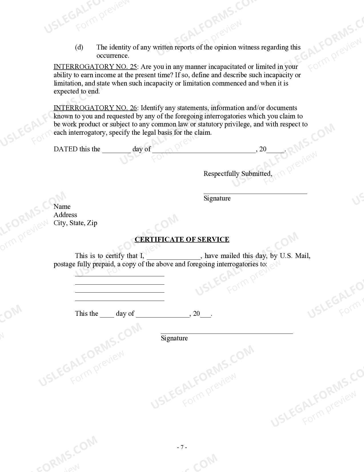 Nebraska Discovery Interrogatories for Divorce Proceeding for either ...