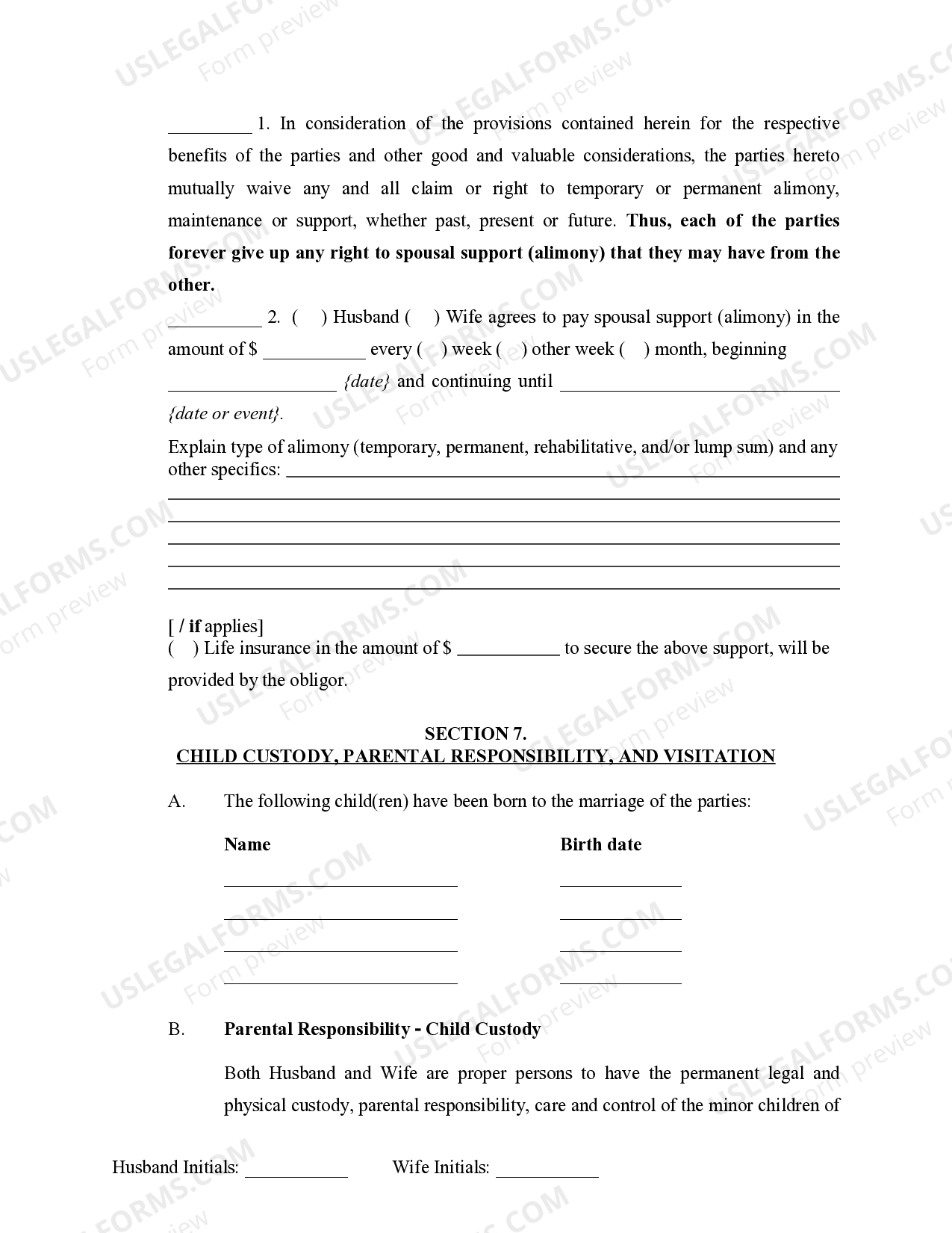Nebraska Marital Domestic Separation and Property Settlement Agreement ...