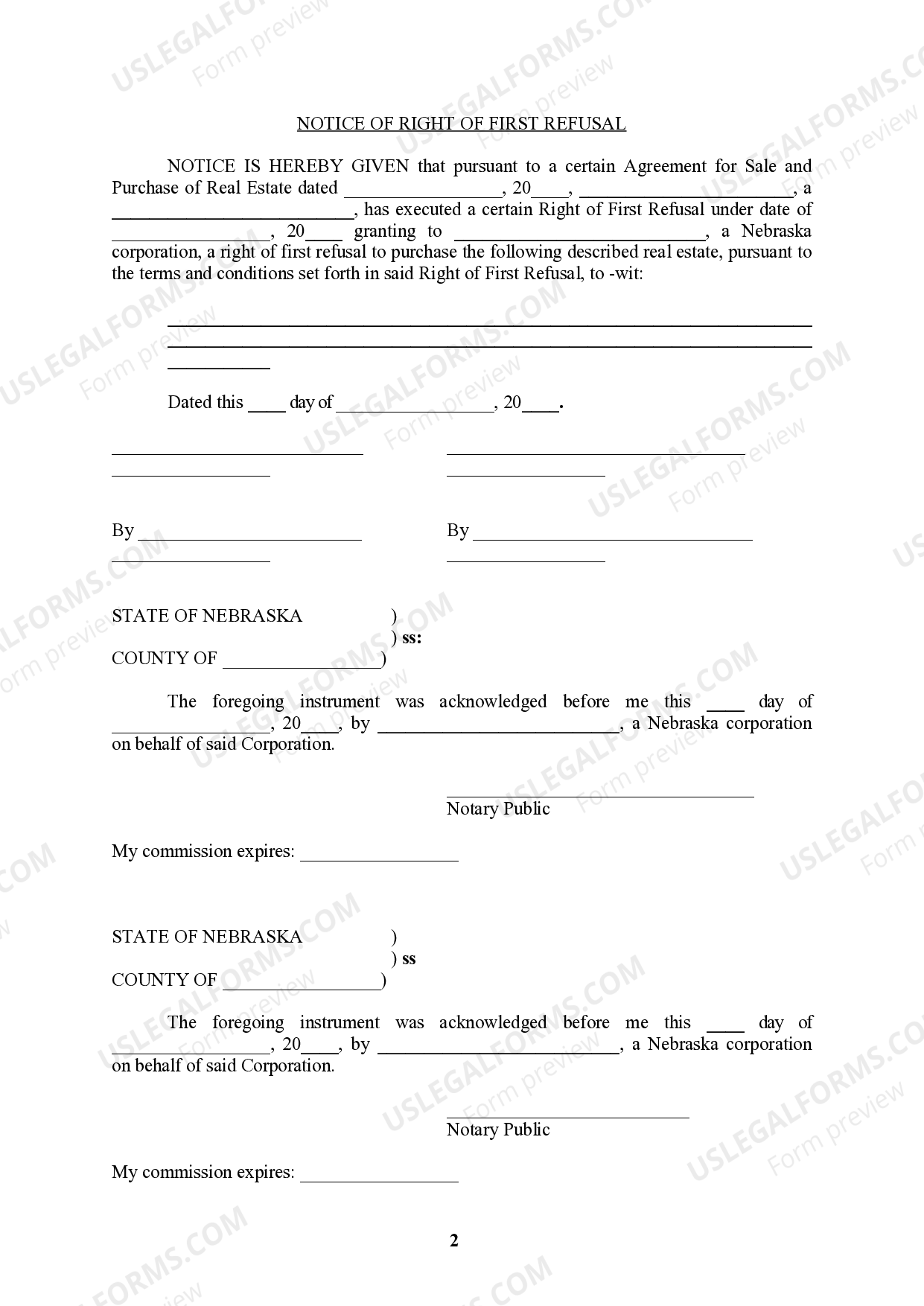 Nebraska Notice of Right of First Refusal - Right First Refusal | US ...