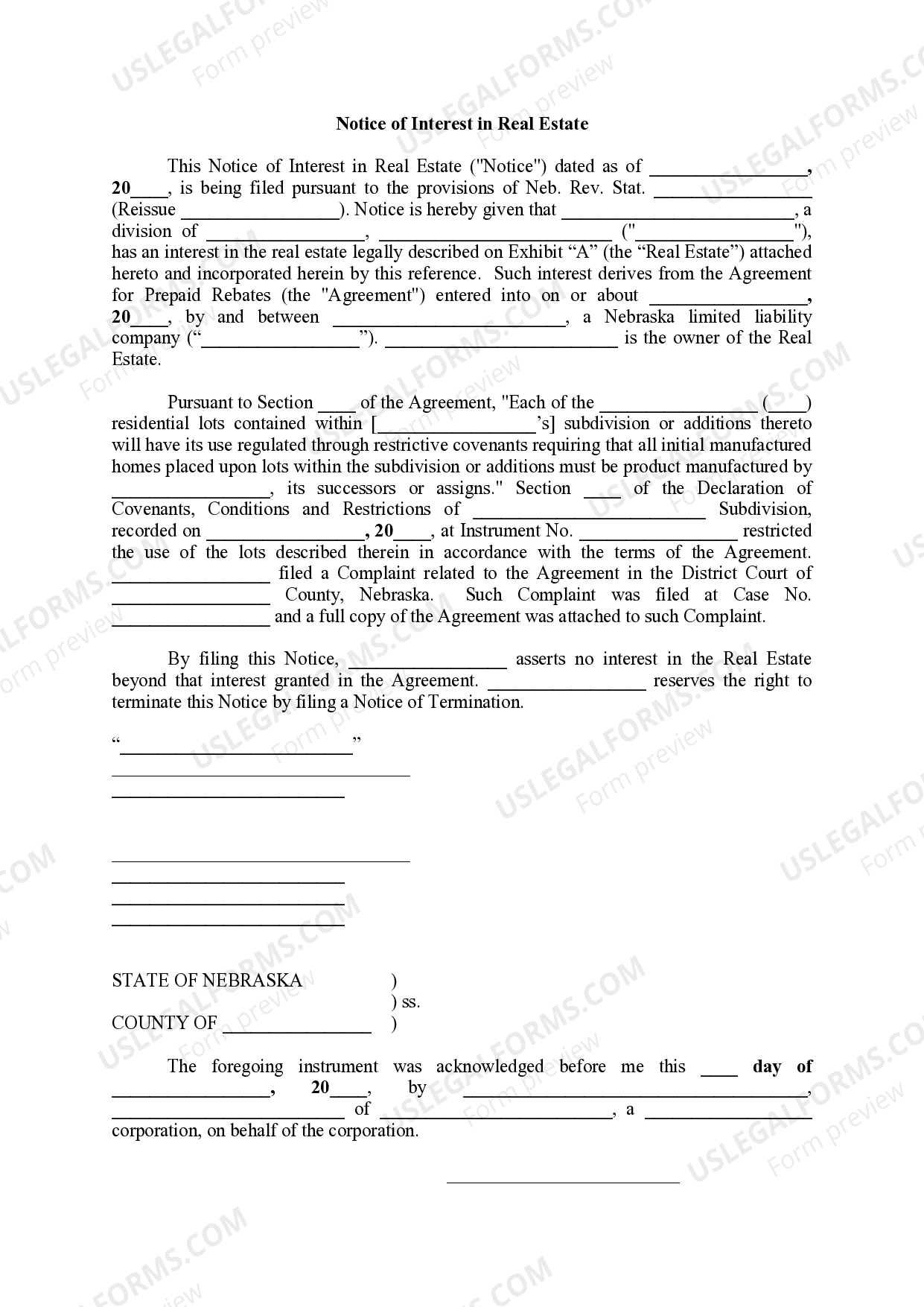 Nebraska Notice of Interest in Real Estate | US Legal Forms