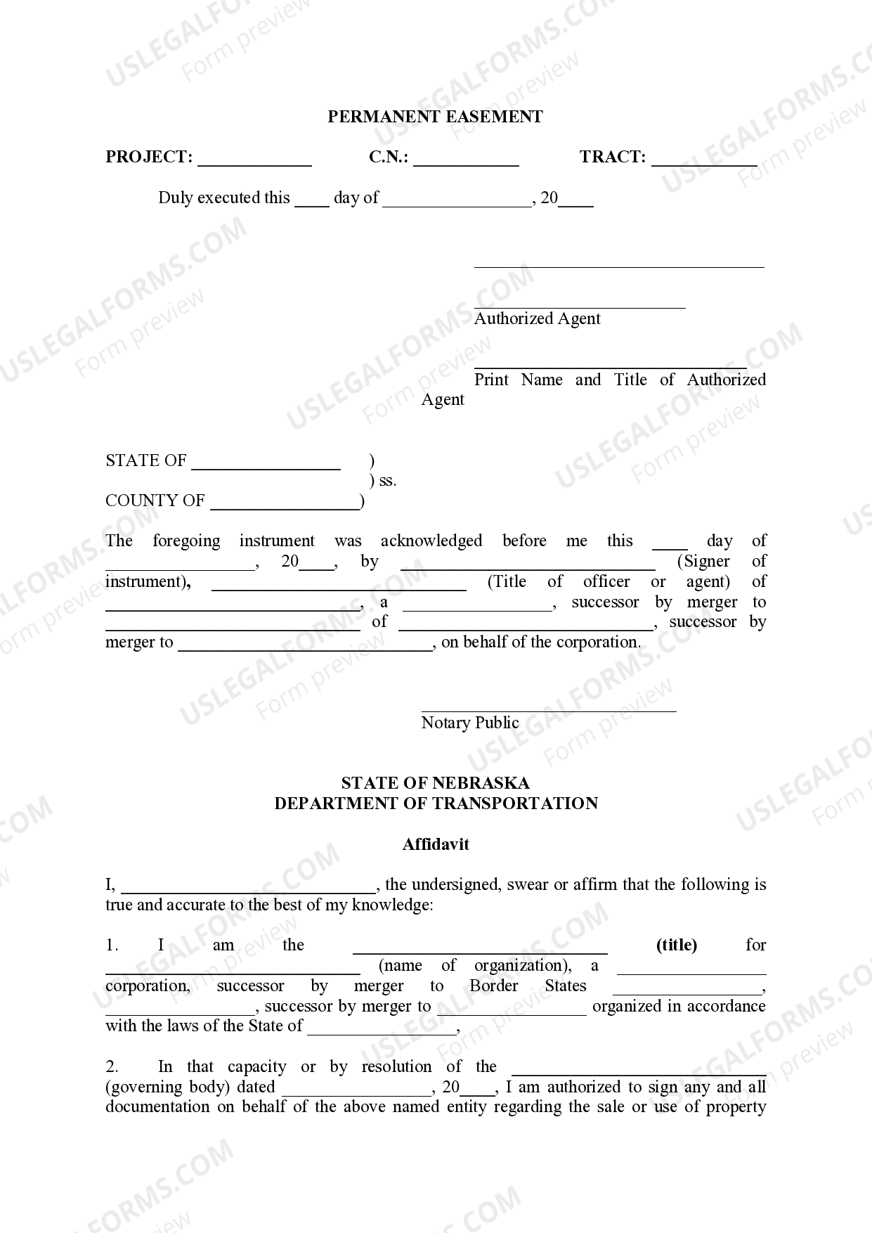 Nebraska Permanent Easement - Permanent Easement | US Legal Forms