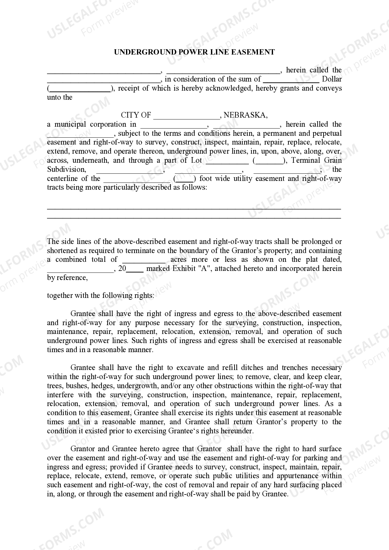 Nebraska Underground Power Line Easement | US Legal Forms