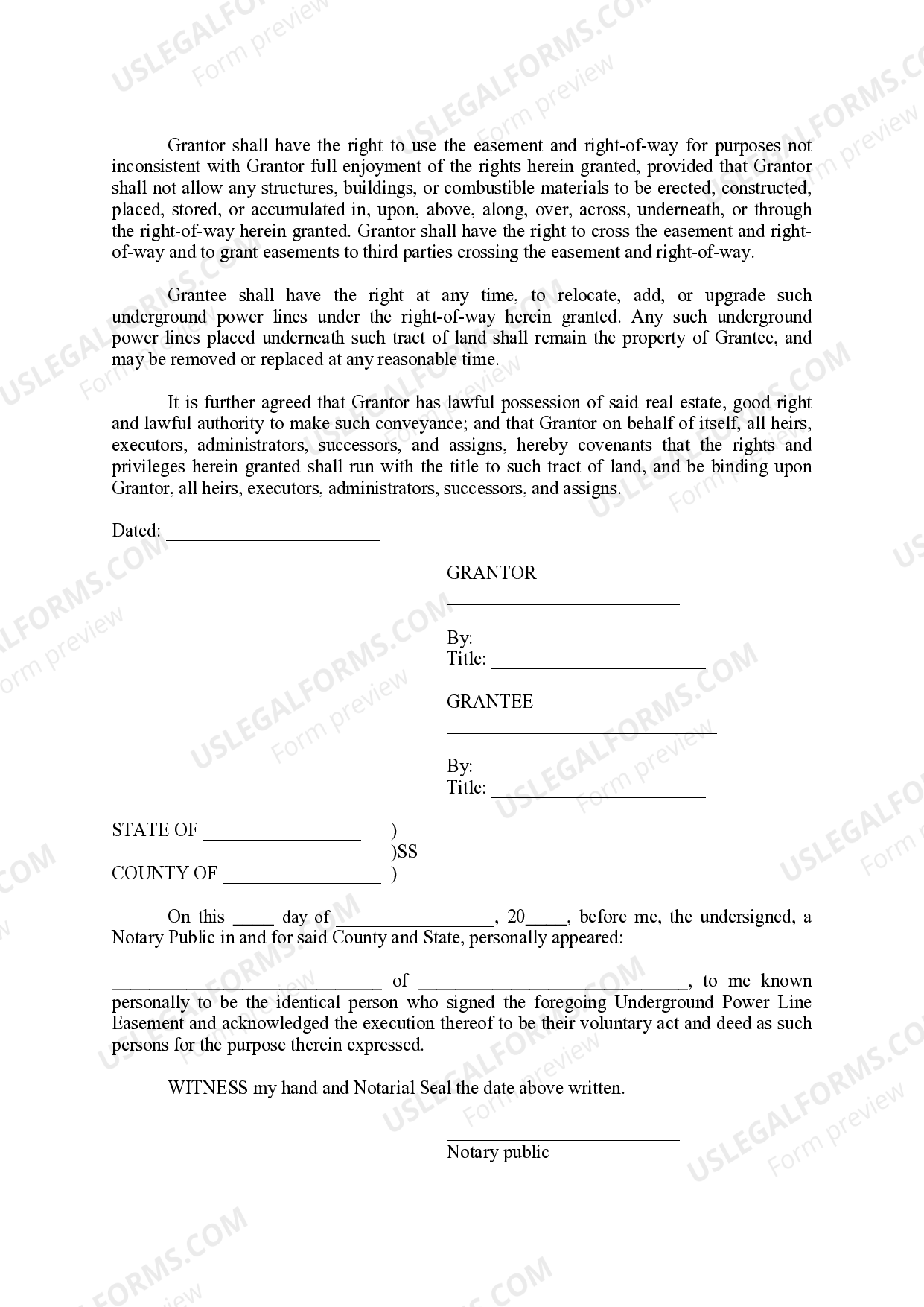 Nebraska Underground Power Line Easement | US Legal Forms