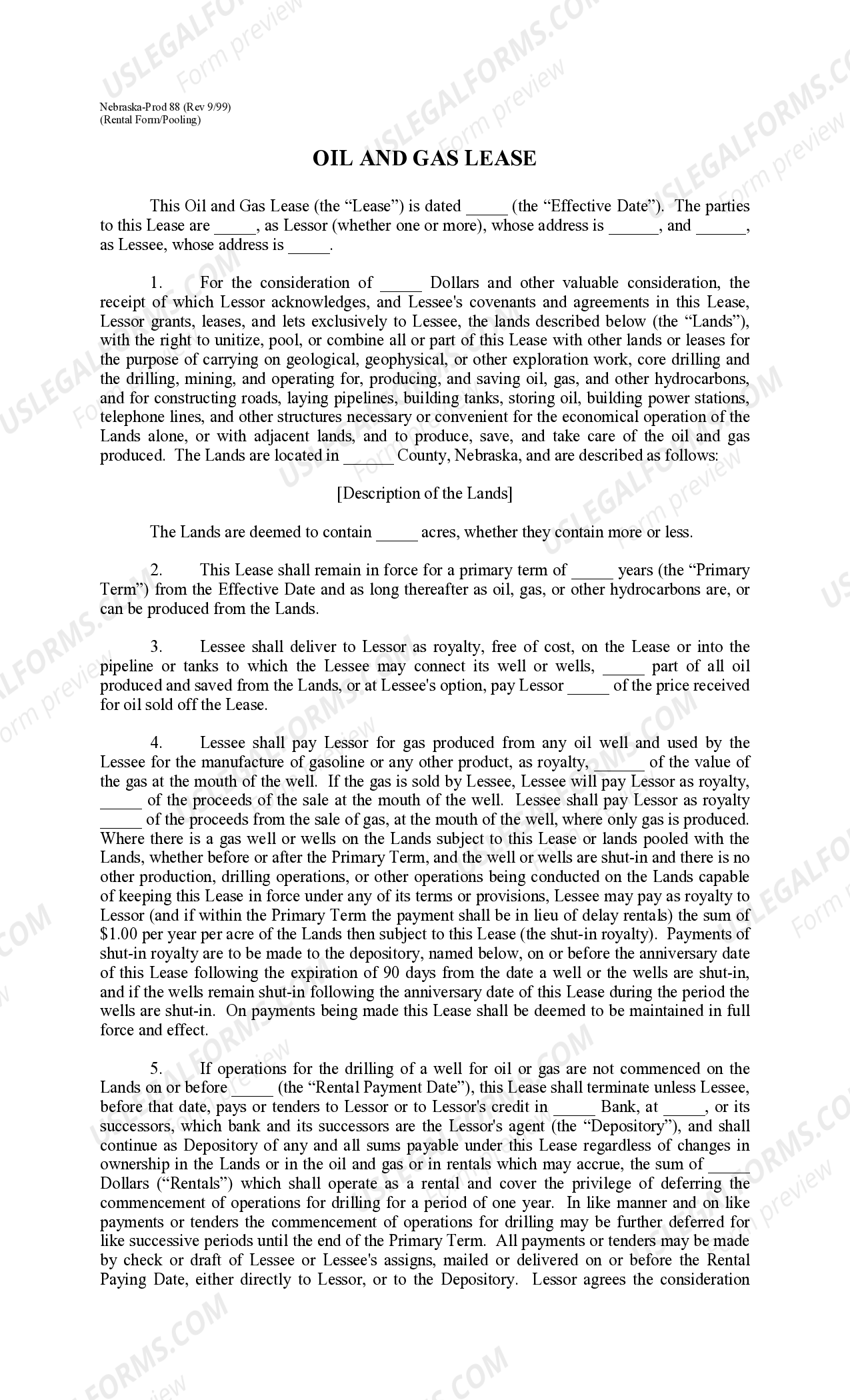 Nebraska Producers 88 Rental Lease Pooling Provision | US Legal Forms