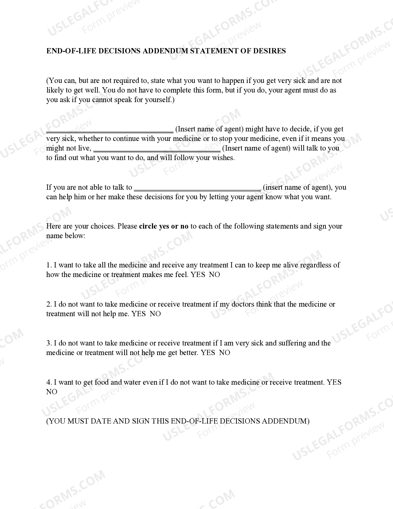 Nebraska End of Life Decisions Addendum to Power of Attorney for Health ...