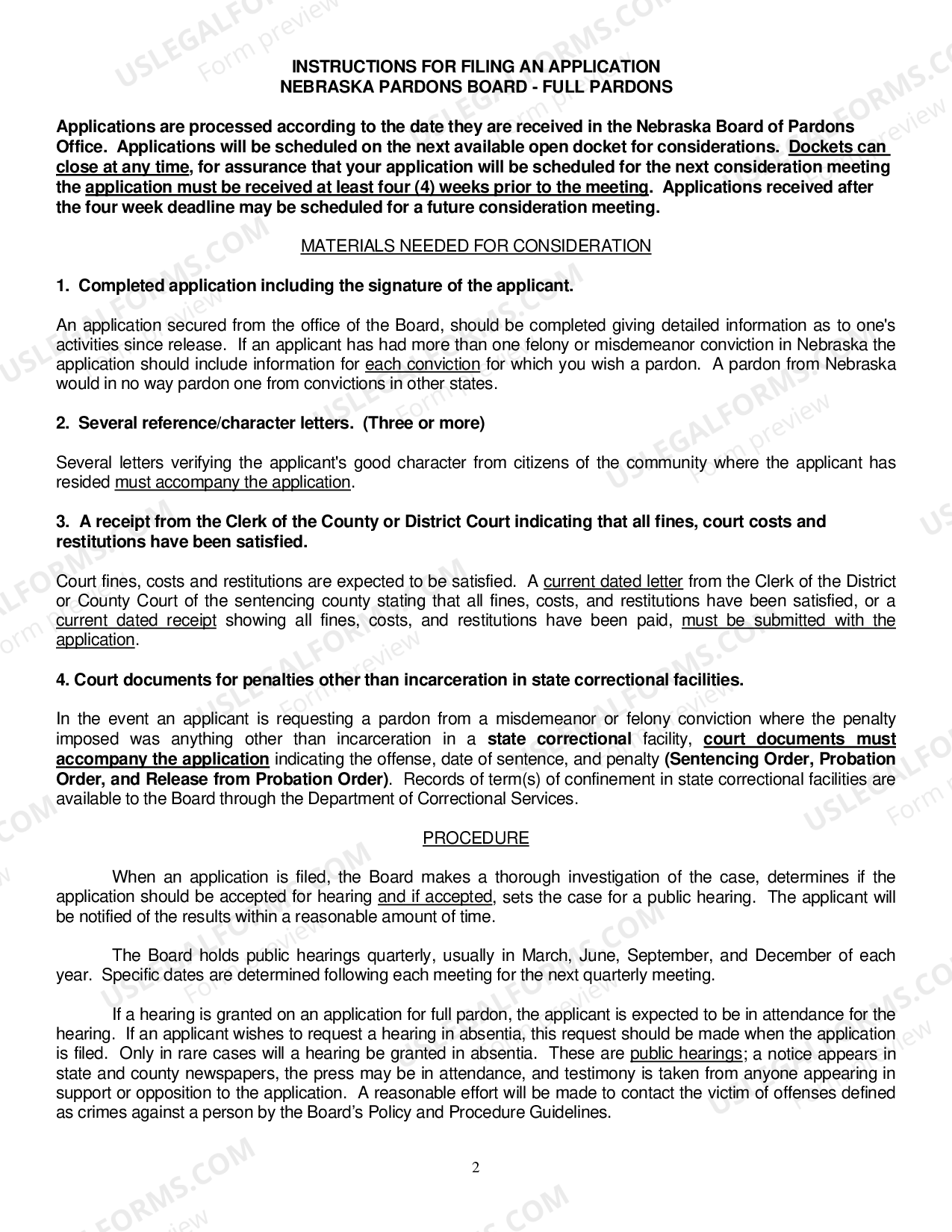 Nebraska Application for Full Pardon with Instructions - How To Get A ...