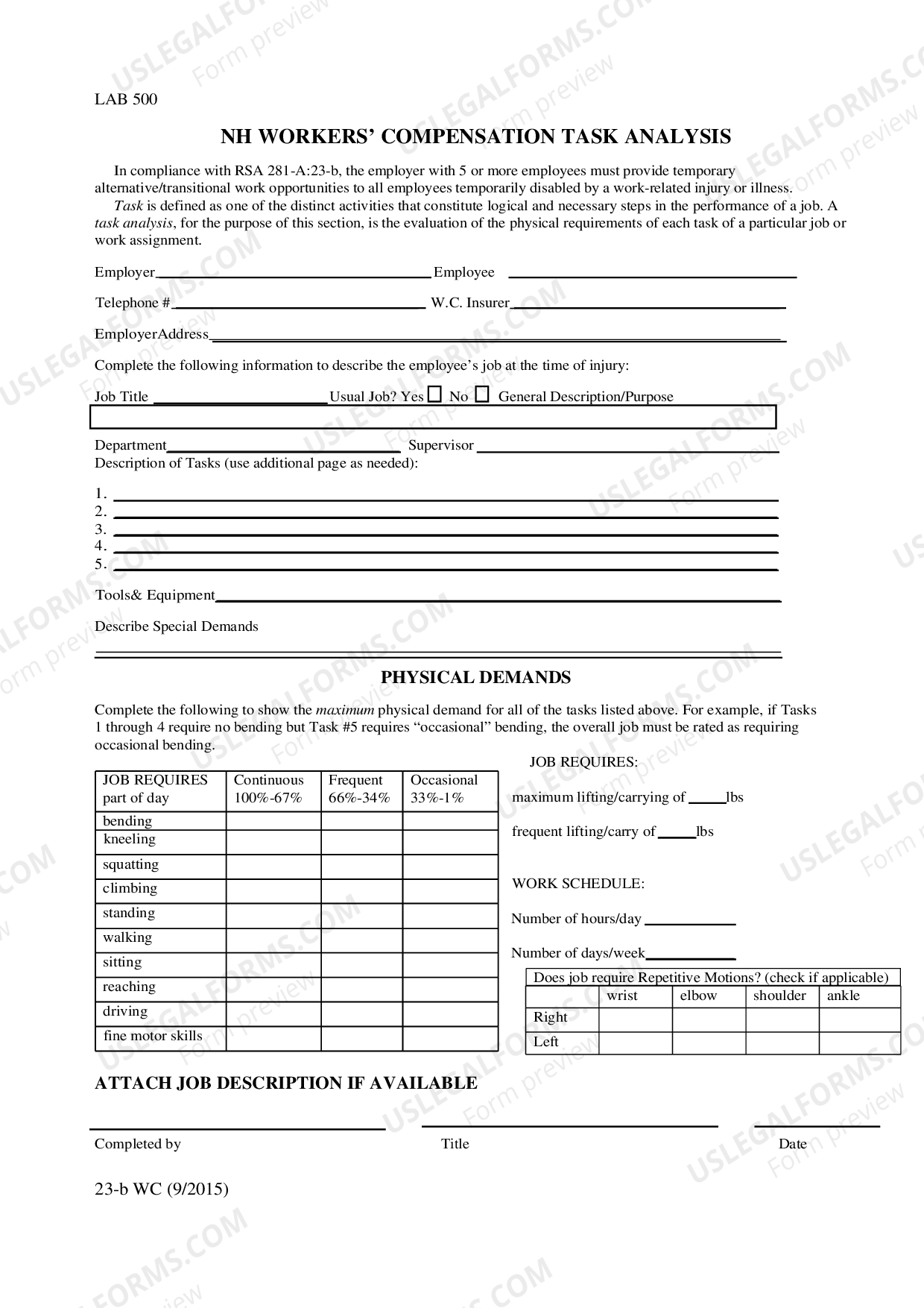 New Hampshire Workers' Compensation Task Analysis - New Hampshire ...