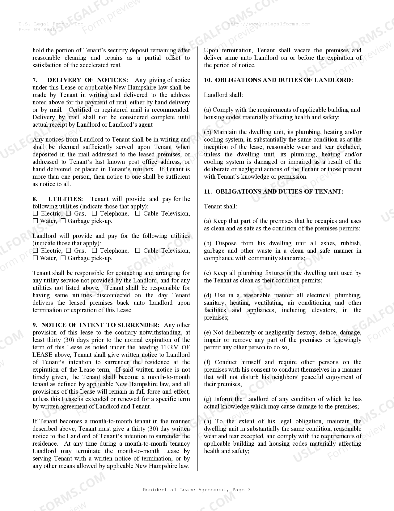 New Hampshire Residential Rental Lease Agreement - Lease Agreement Nh ...