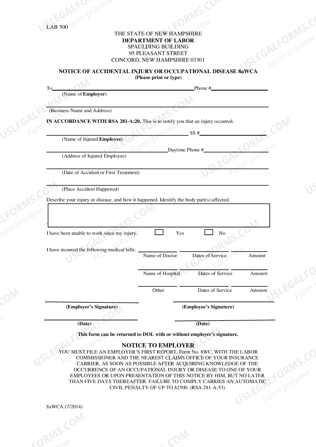 New Hampshire Notice of Accidental Injury or Occupational Disease | US ...