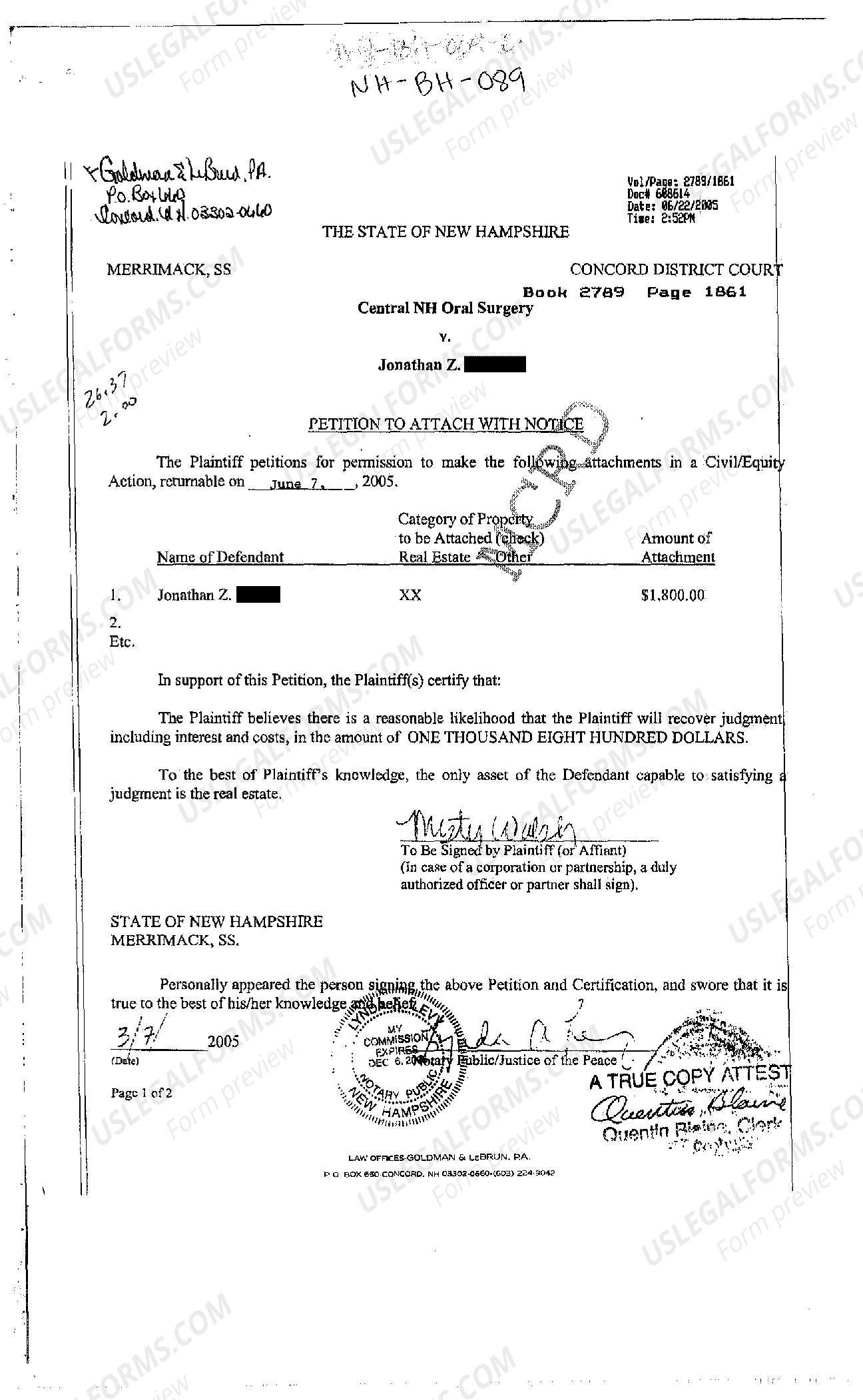 New Hampshire Petition to Attach Property with Notice | US Legal Forms