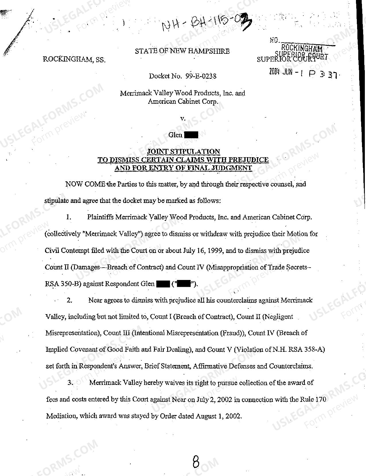 New Hampshire Joint Stipulation to Dismiss Certain Claims with ...