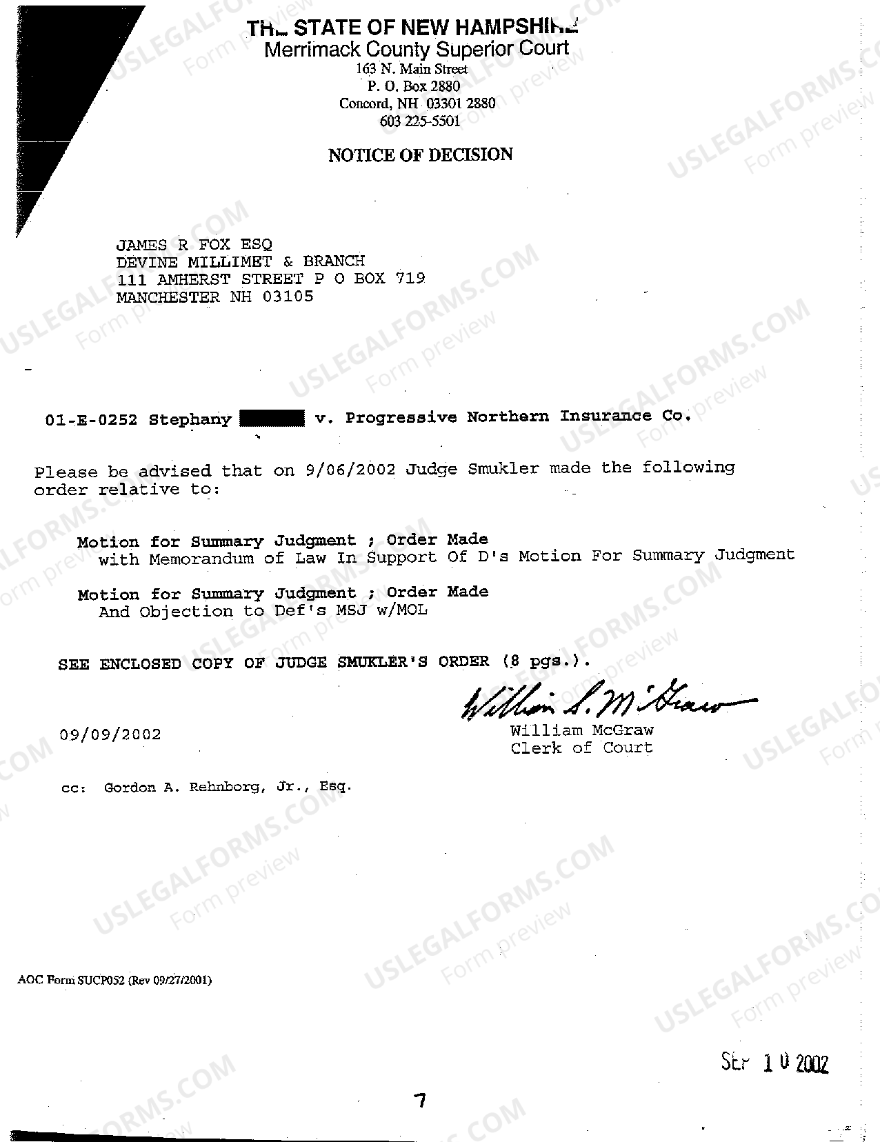 New Hampshire Order Denying Motion for Summary Judgment | US Legal Forms