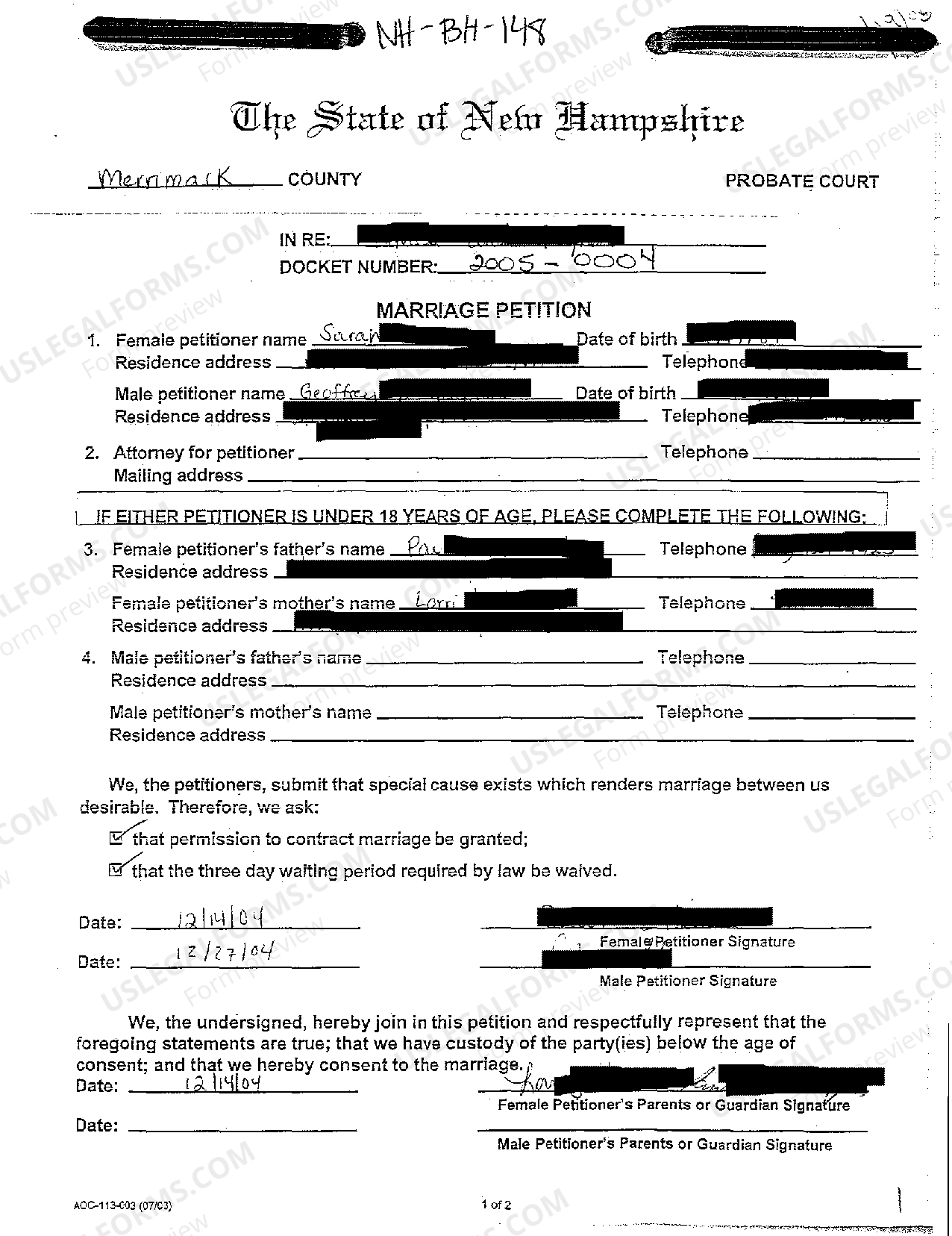 New Hampshire Marriage Petition | US Legal Forms