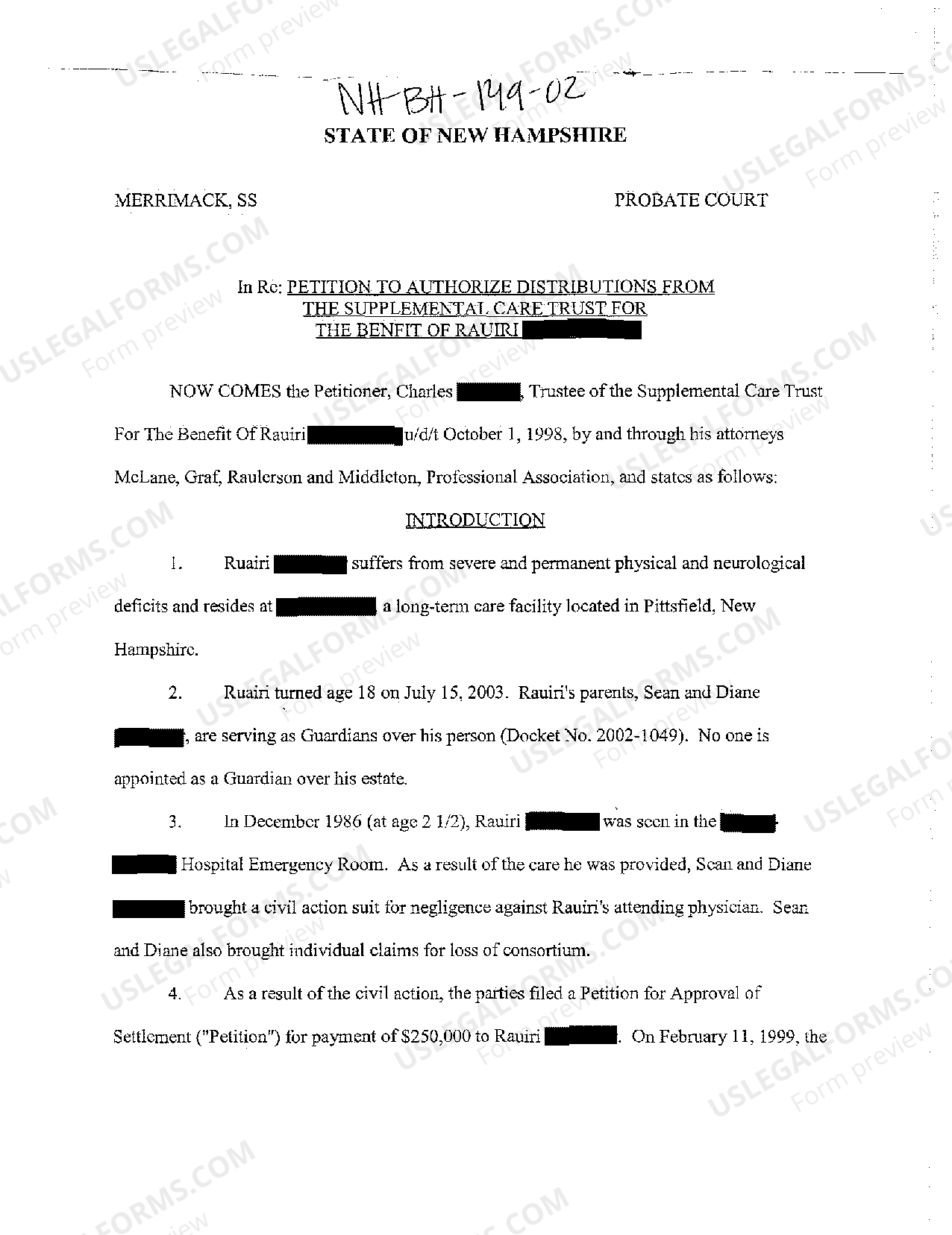 New Hampshire Petition to Authorize Distribution From The Supplemental ...