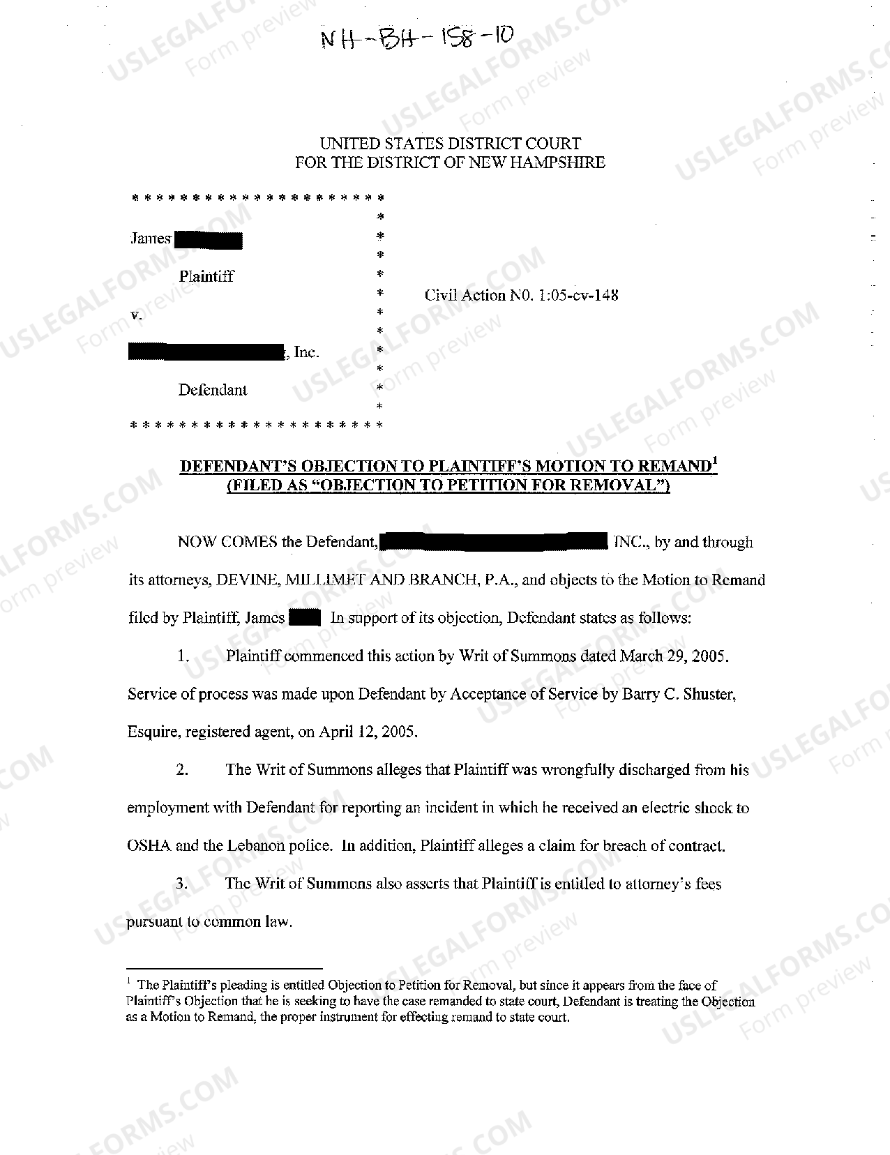 New Hampshire Defendant's Objection to Plaintiff's Motion to Remand ...