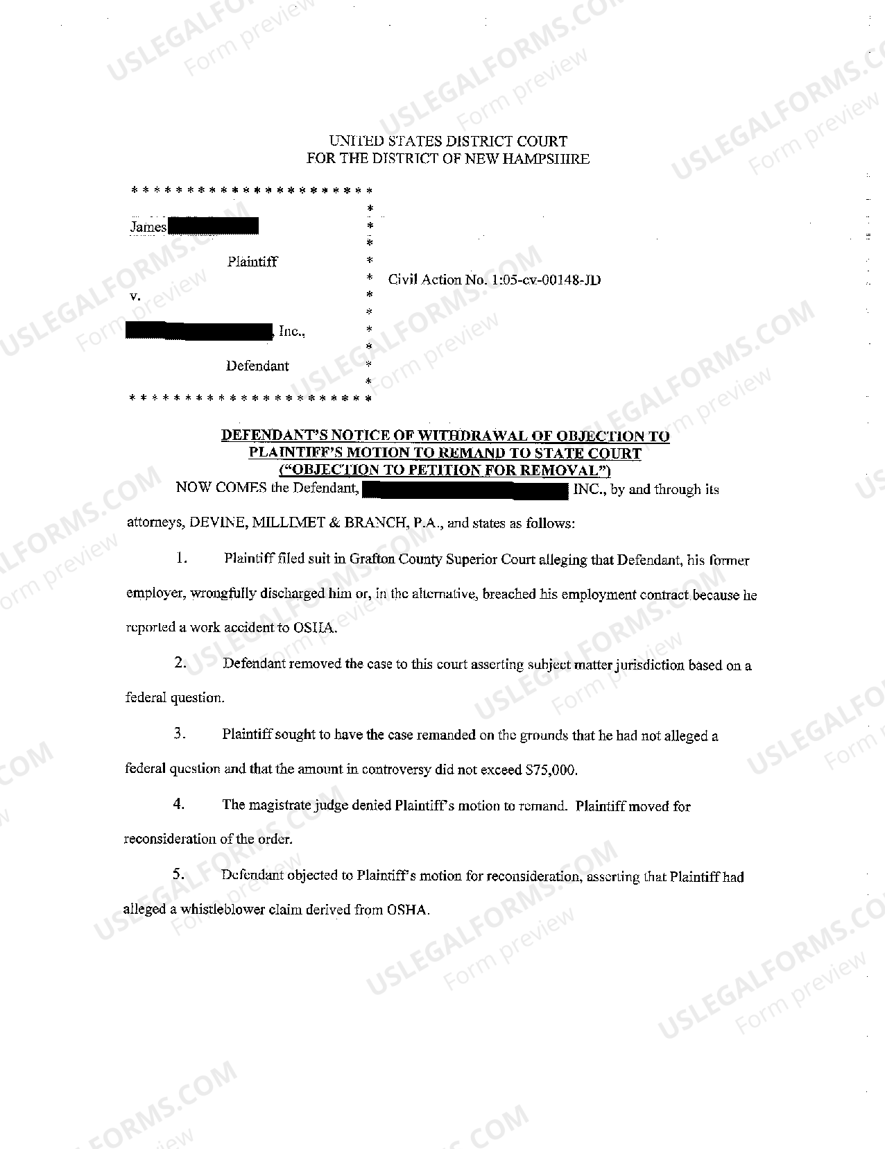 New Hampshire Defendant's Objection to Plaintiff's Motion to Remand ...