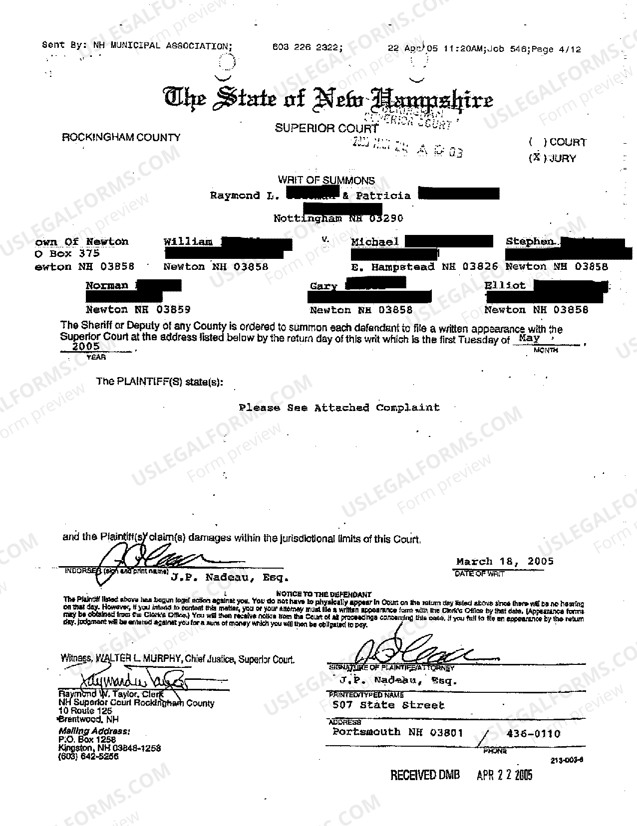 New Hampshire Complaint Against Municipality for Malicious Prosecution ...