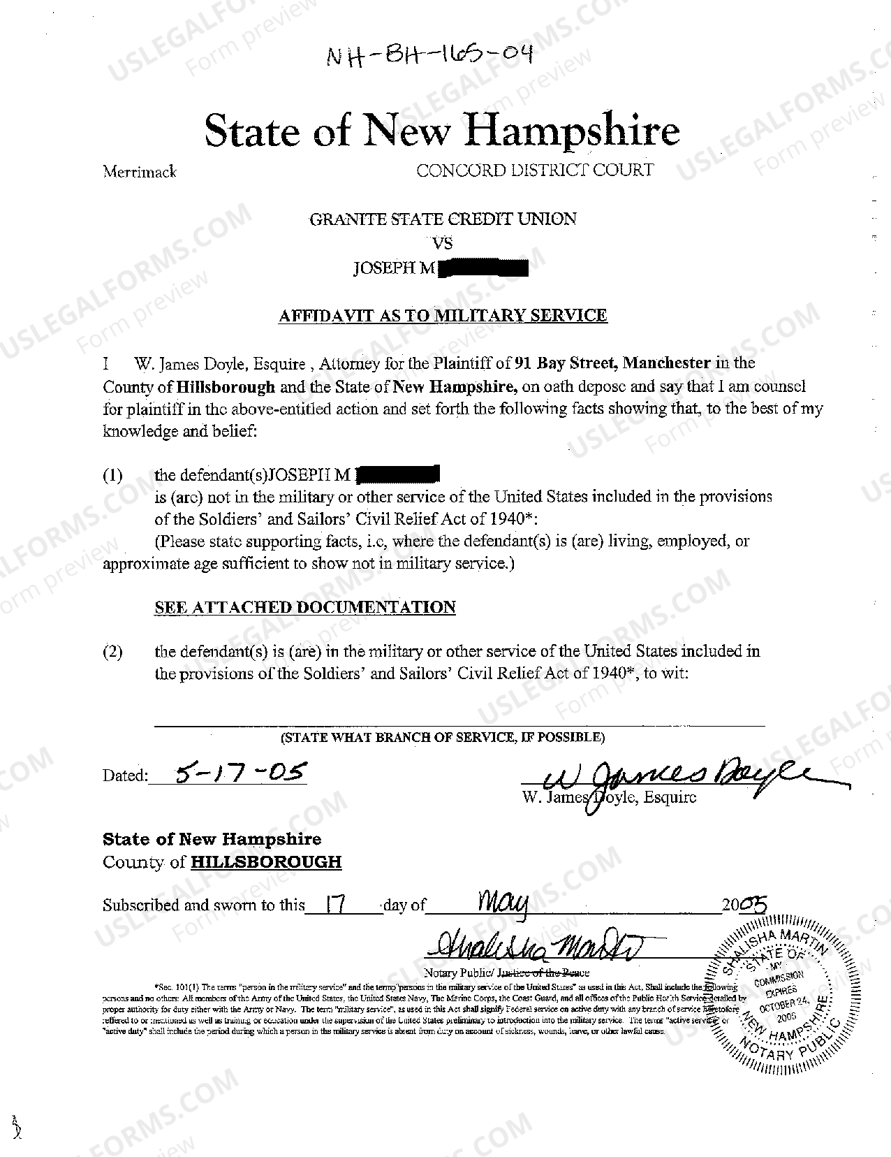 New Hampshire Affidavit as to Military Service | US Legal Forms
