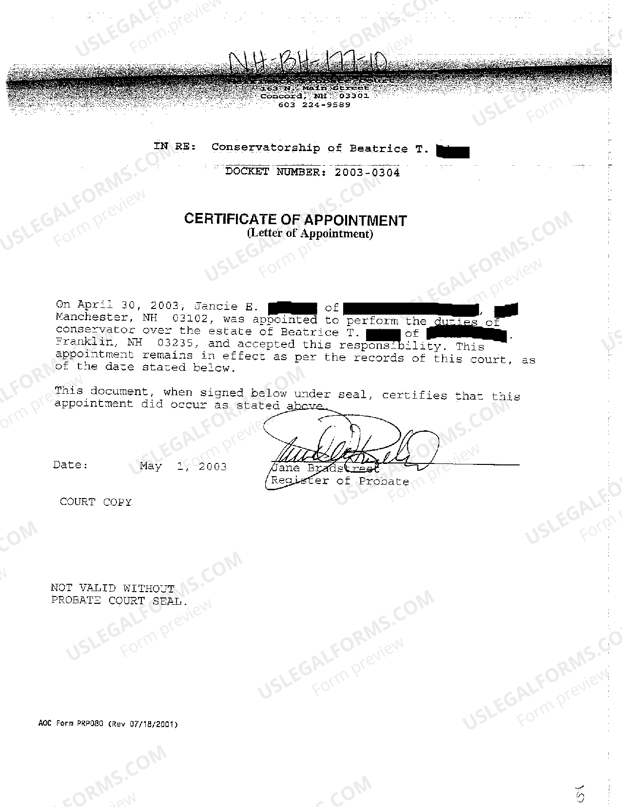 New Hampshire Certificate of Appointment | US Legal Forms