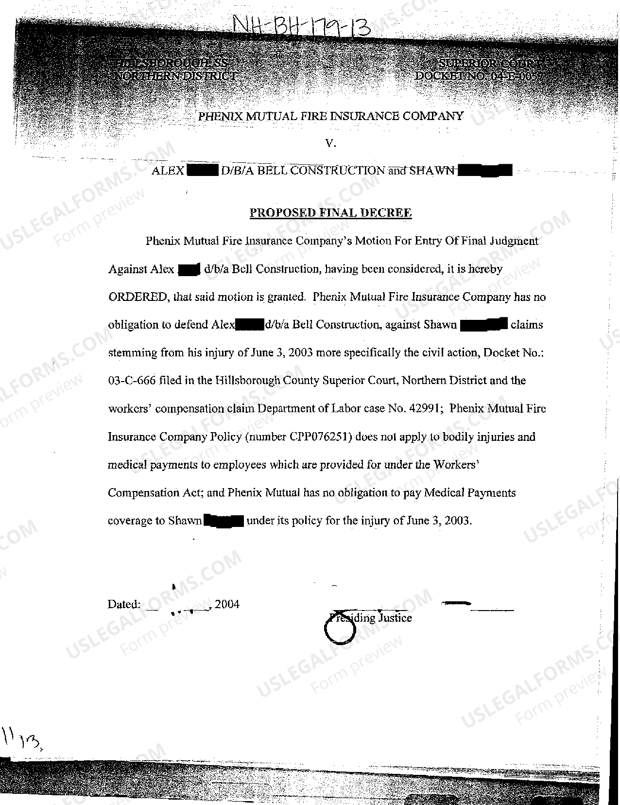 New Hampshire Proposed Final Decree | US Legal Forms