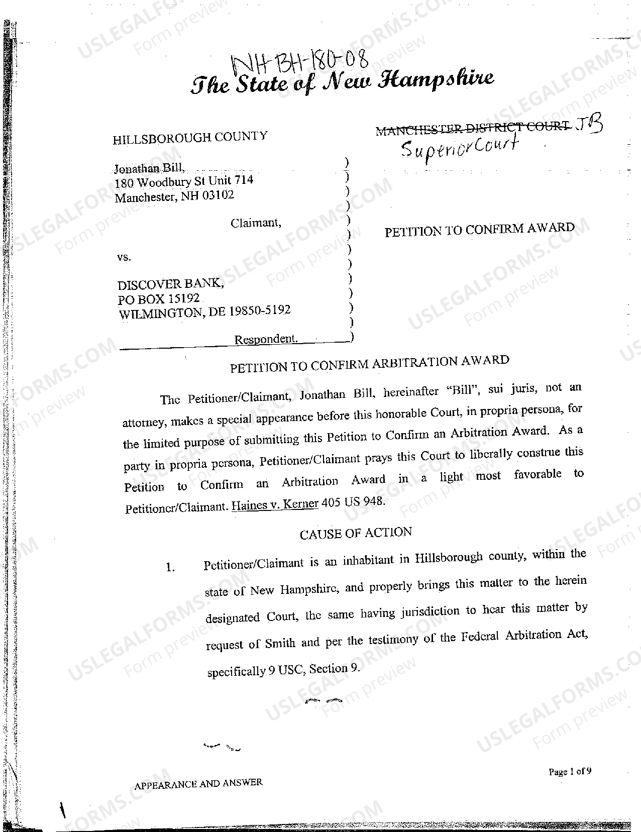 New Hampshire Petition to Confirm Award | US Legal Forms