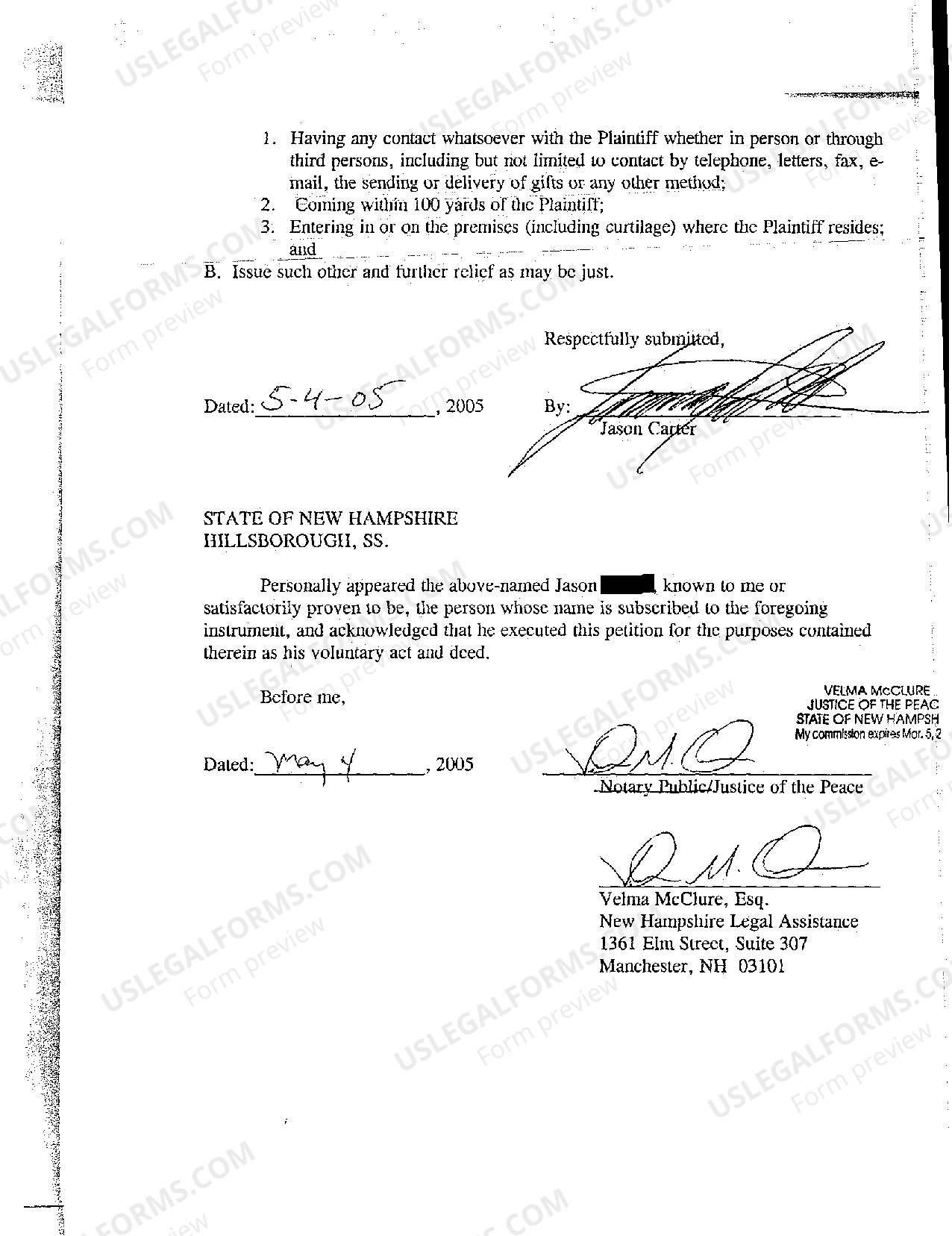 New Hampshire Petition for Equitable Restraining Order | US Legal Forms