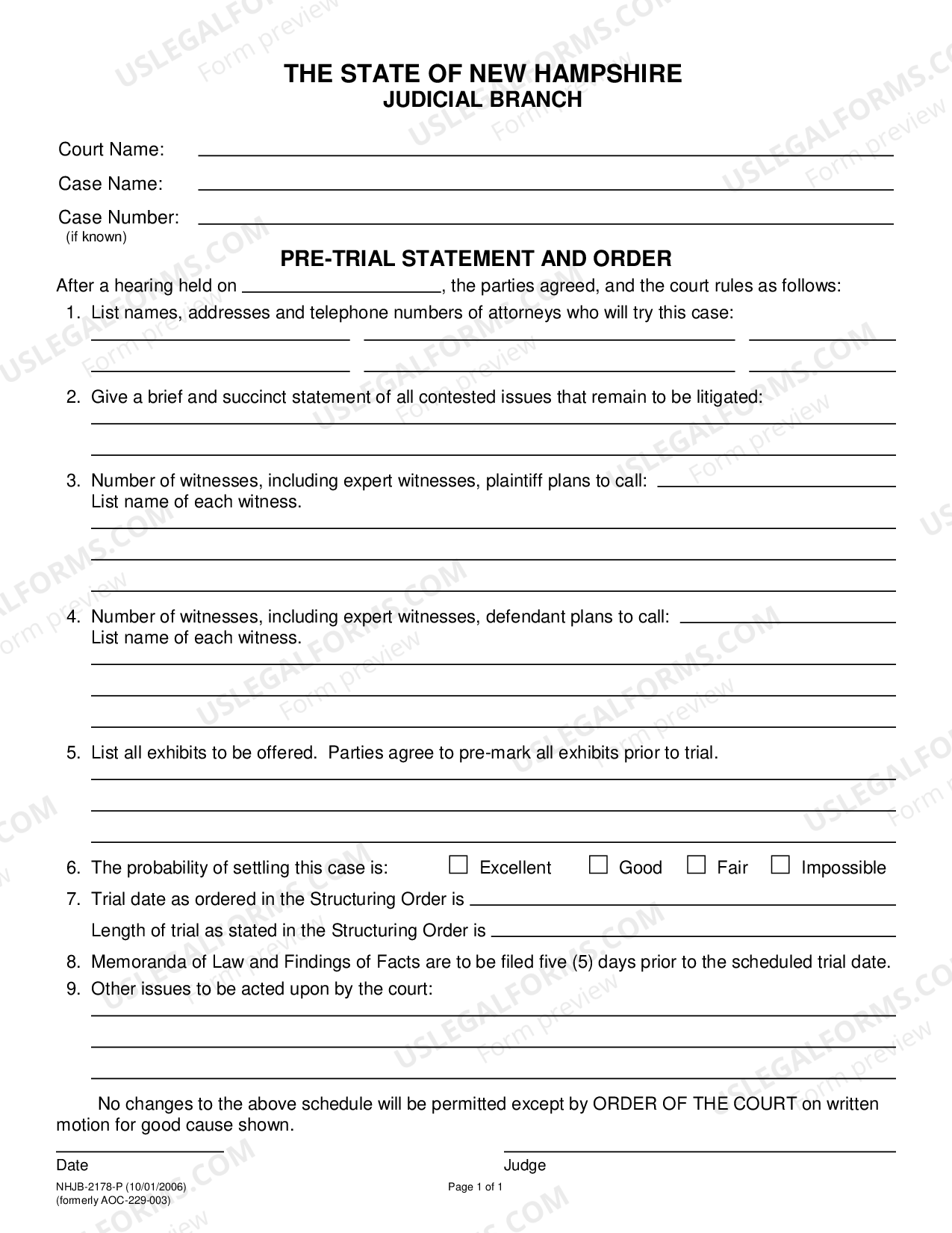 New Hampshire Pre-trial Statement and Order | US Legal Forms
