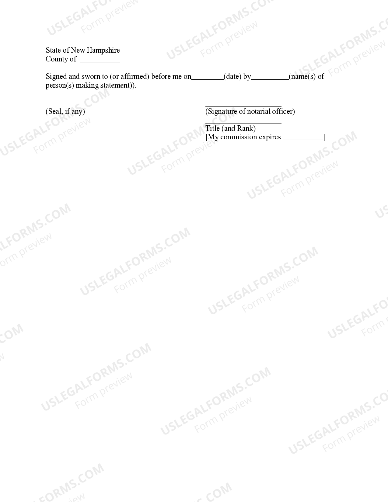 New Hampshire Acknowledgment For Verification Upon Oath Or Affirmation New Hampshire