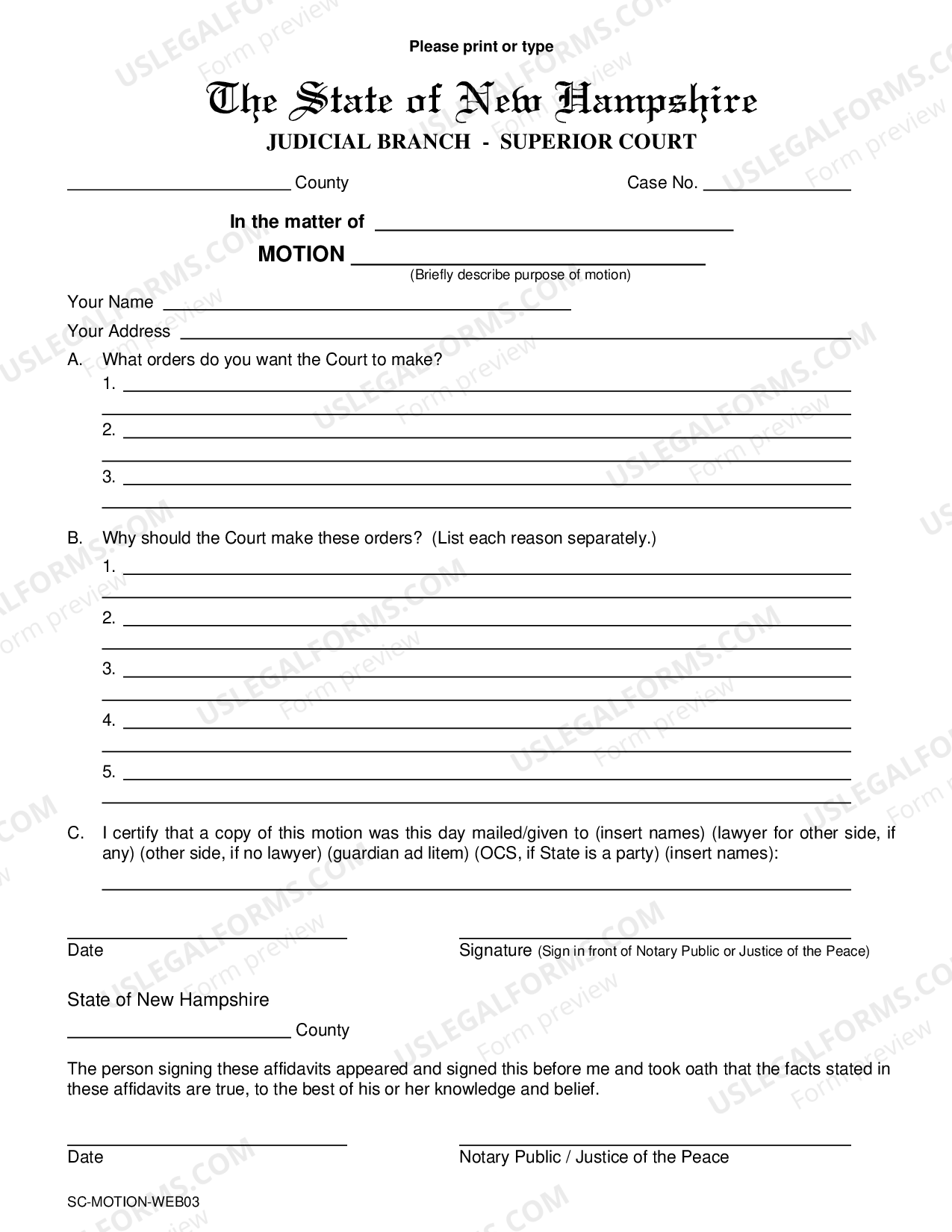 New Hampshire Motion - Nh Motion Form | US Legal Forms
