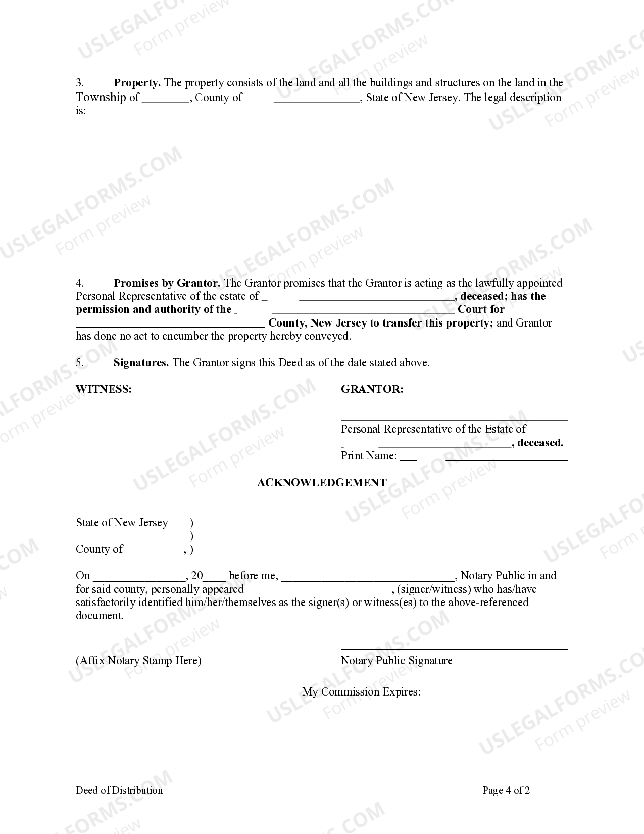 New Jersey Deed of Distribution to Three Individuals - Deed Of Distribution | US Legal Forms