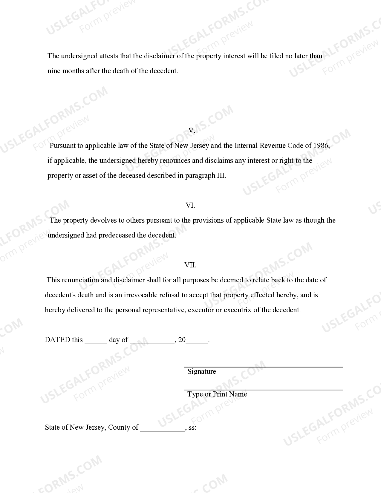 New Jersey Renunciation And Disclaimer of Property received by ...