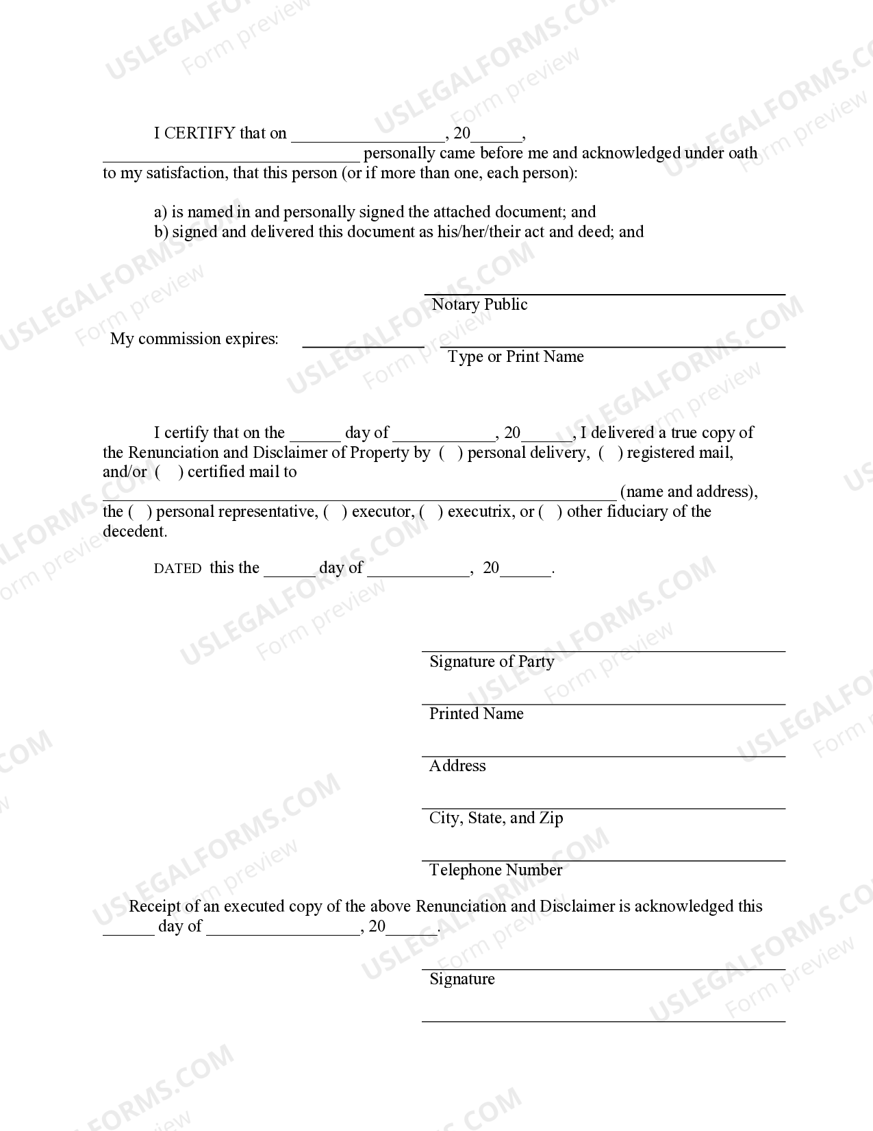 New Jersey Renunciation And Disclaimer of Property received by ...