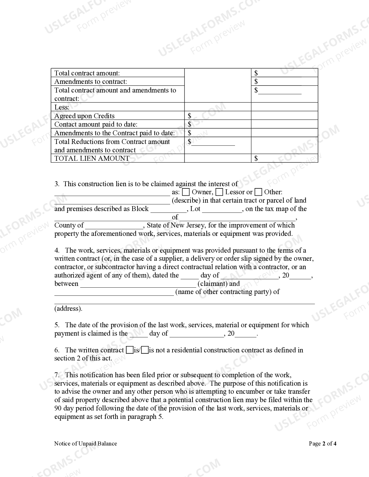 Notice Of Unpaid Balance Form | US Legal Forms