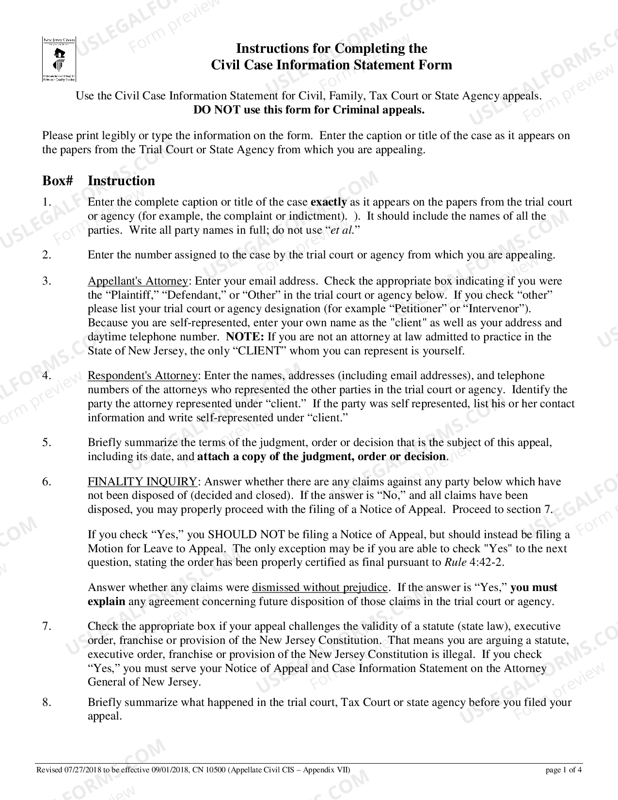 New Jersey Civil Case Information Statement - Civil Case Information ...