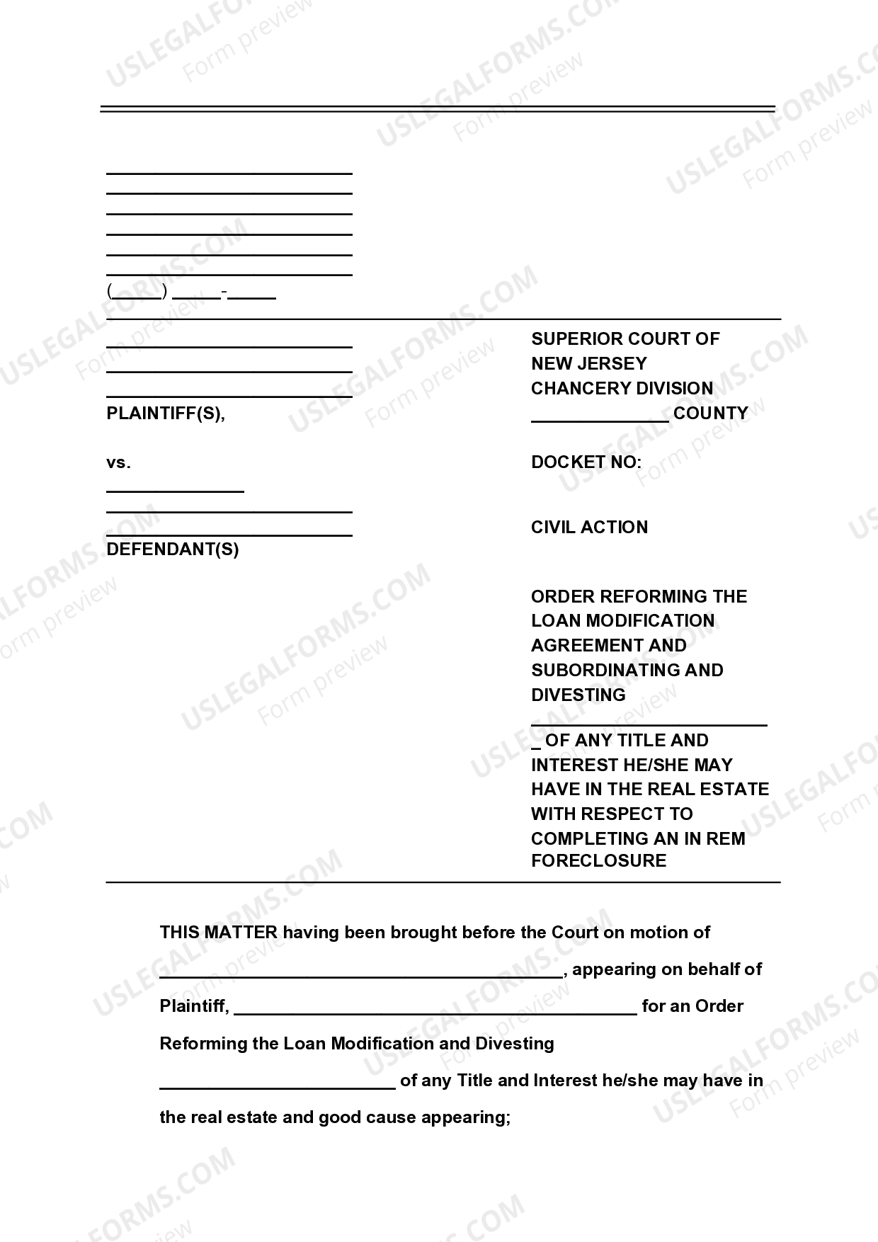 New Jersey Order Reforming Loan Modification Agreement and ...