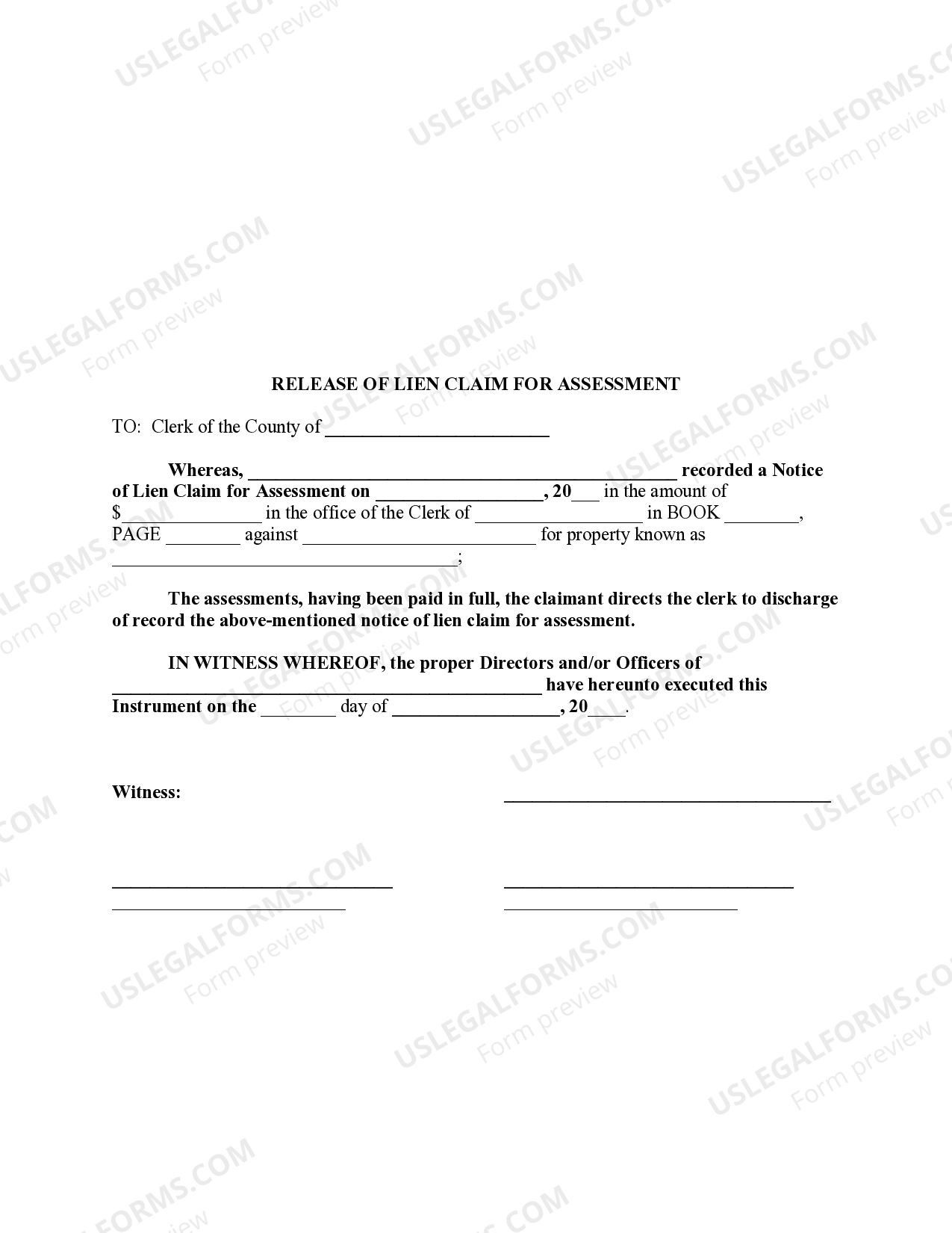 New Jersey Release of Lien Claim for Assessment - Lien Release Letter ...