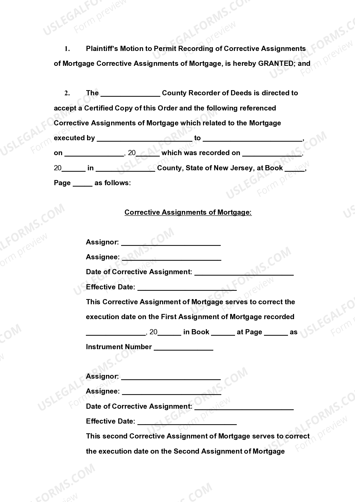 New Jersey Order Granting Motion to Record Corrective Assignments of ...