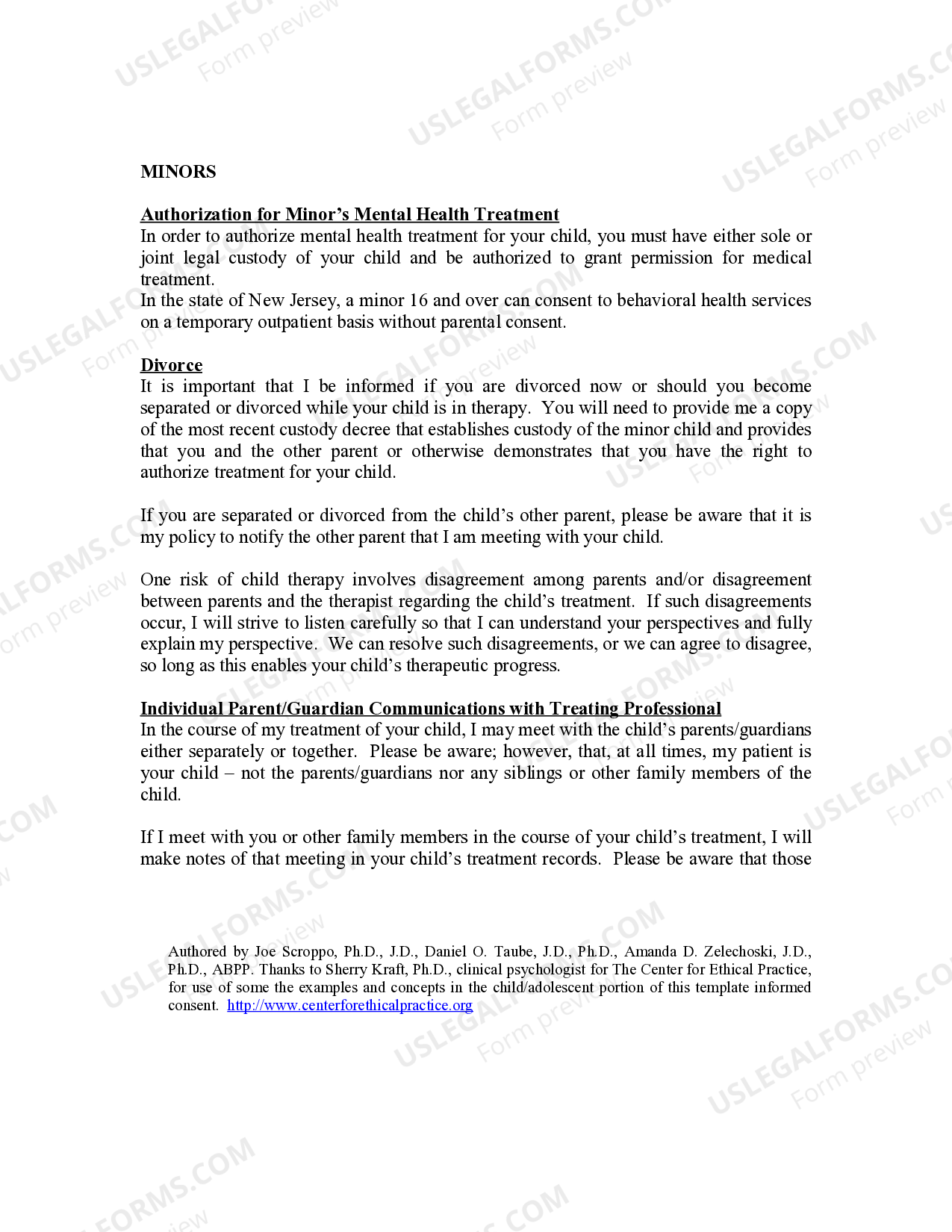 New Jersey Authorization for Consent to Treat a Mionr - Mental Health ...