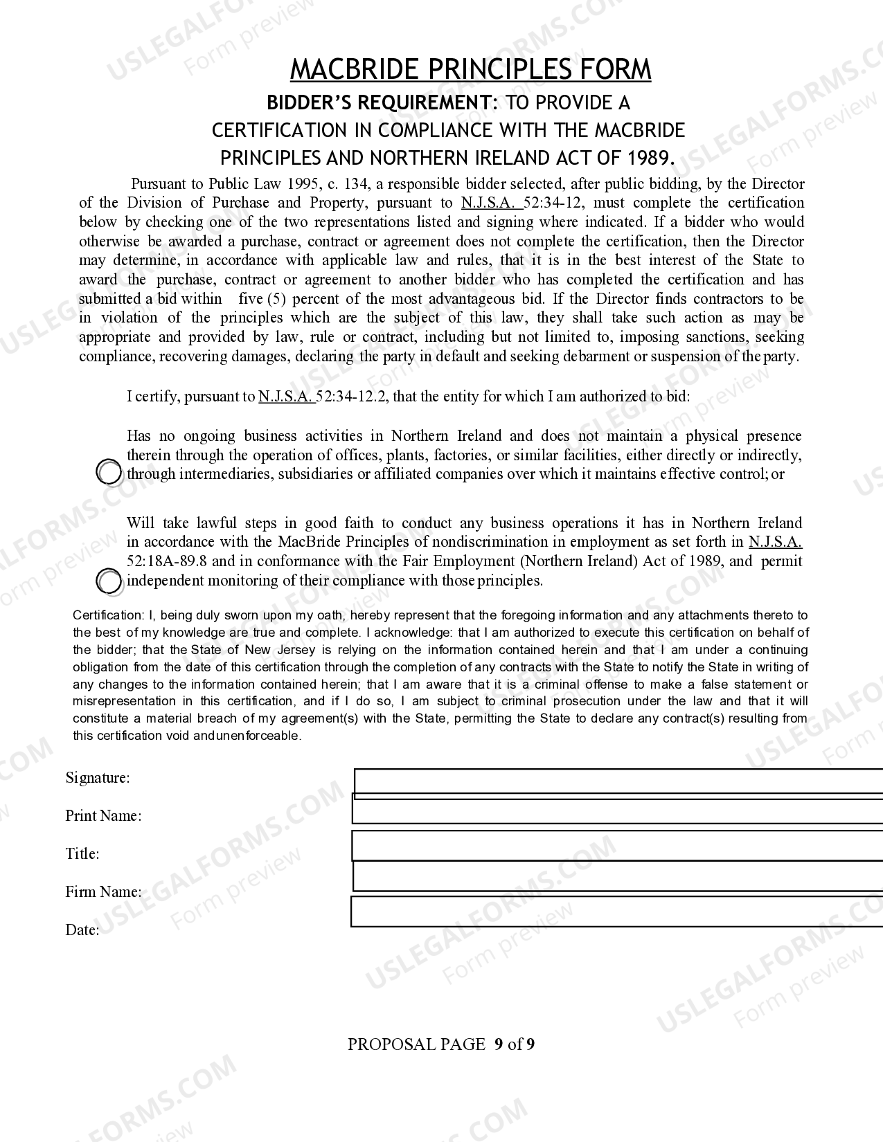 New Jersey Informal Bid Proposal Form | US Legal Forms