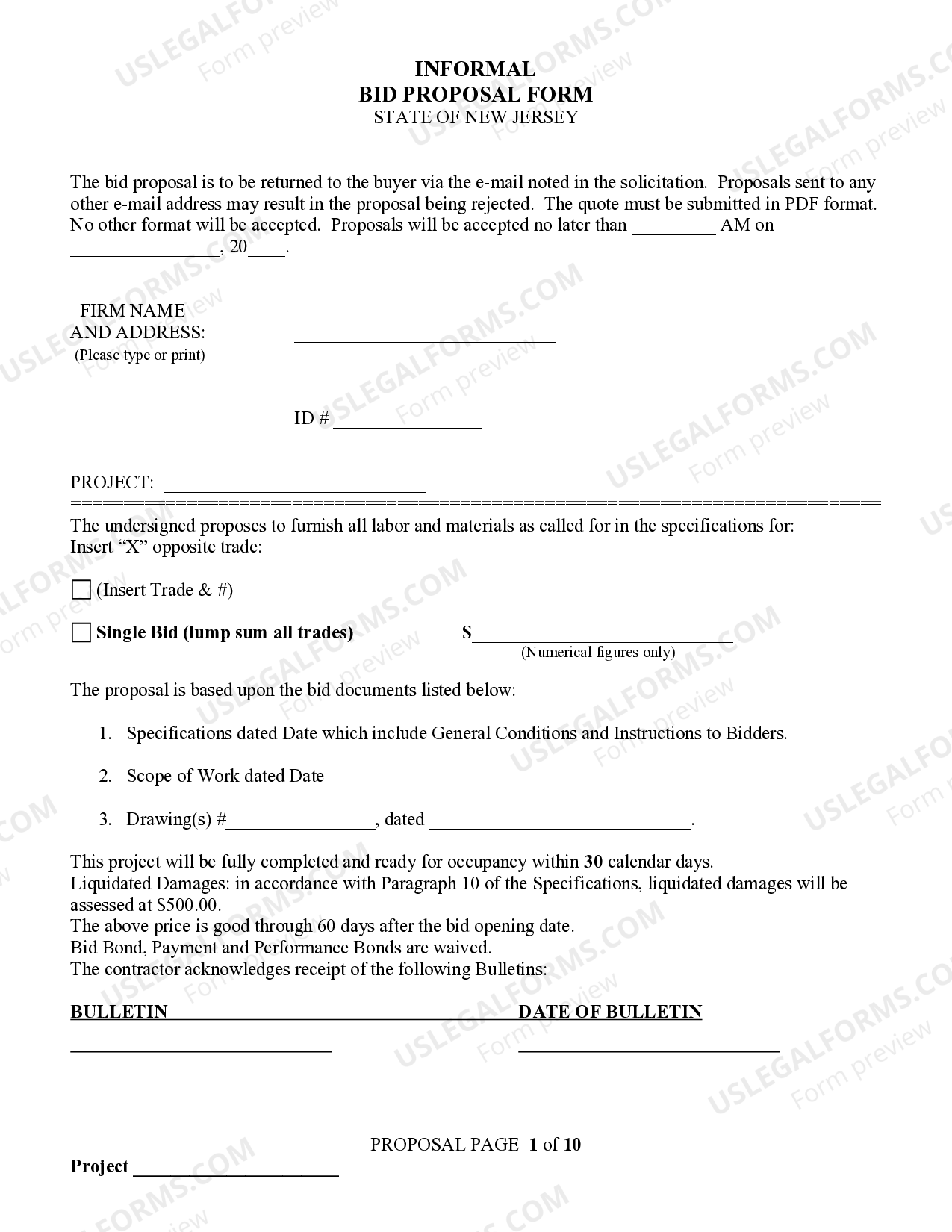 New Jersey Informal Bid Proposal Form | US Legal Forms