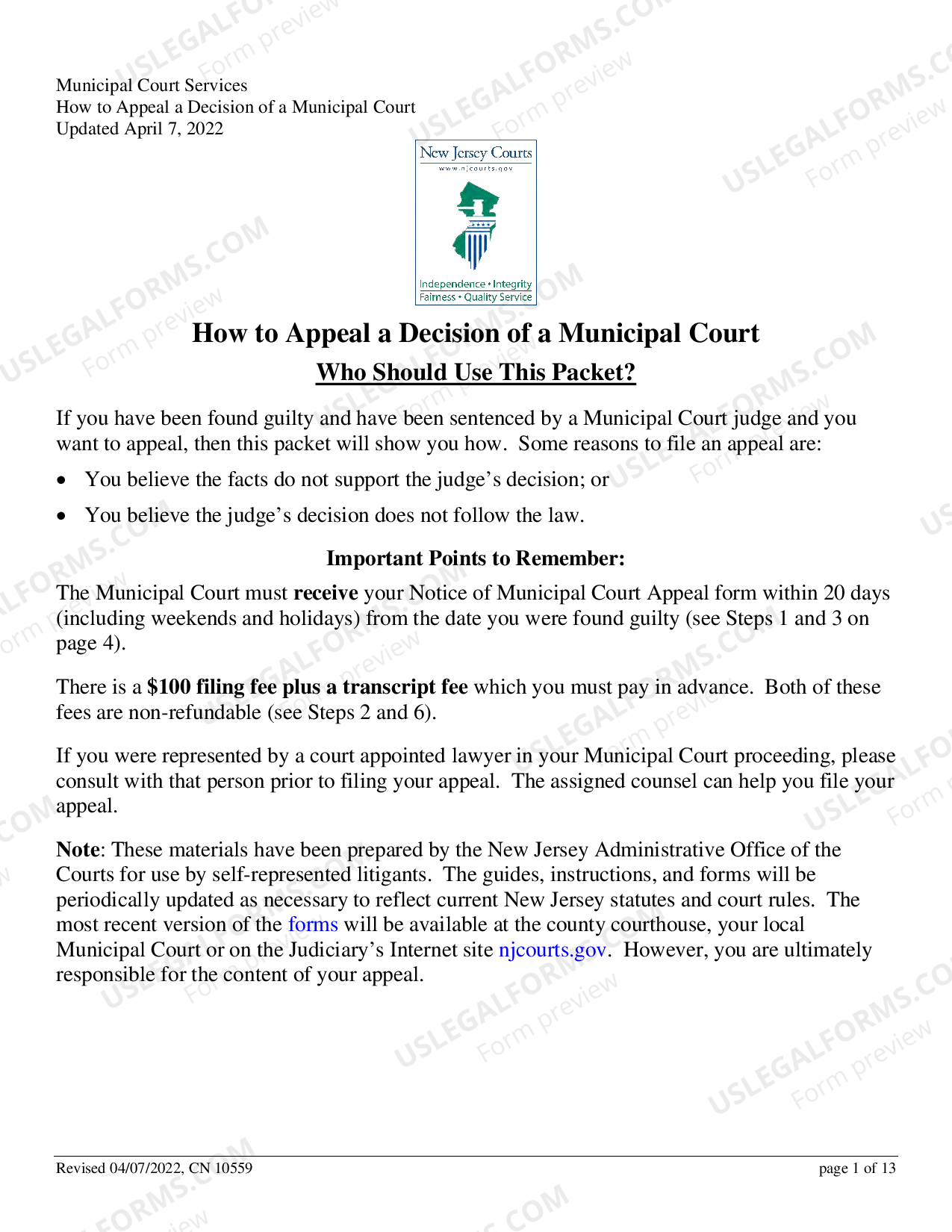 New Jersey How To Appeal a Decision of a Municipal Court | US Legal Forms
