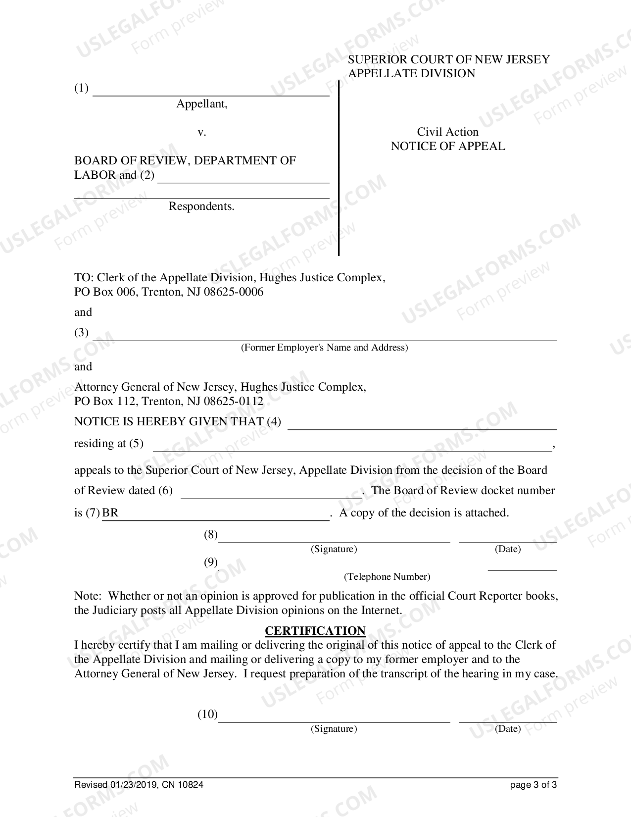 New Jersey Civil Action Notice Of Appeal | US Legal Forms
