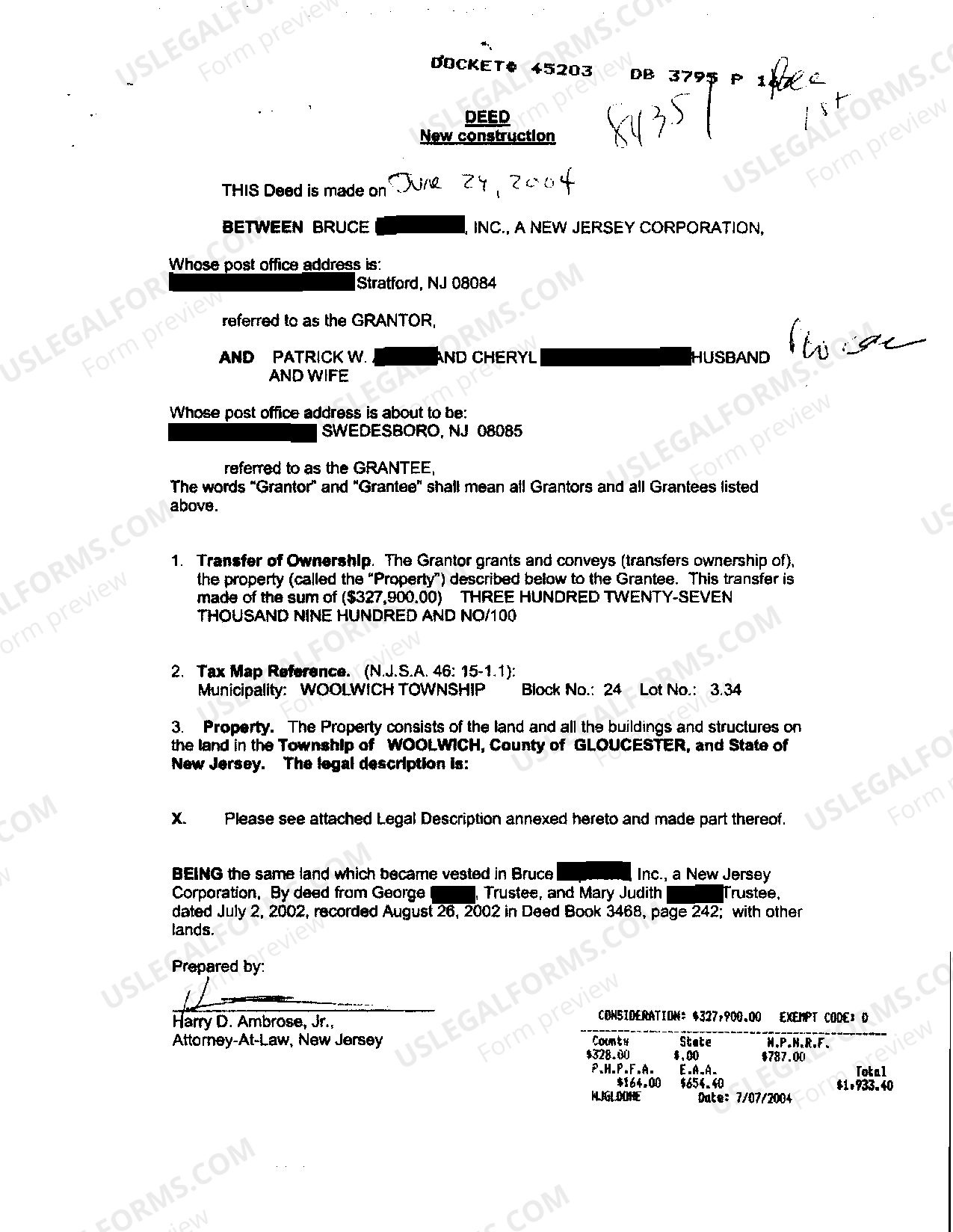 New Jersey Deed between Corporation and Husband and Wife | US Legal Forms